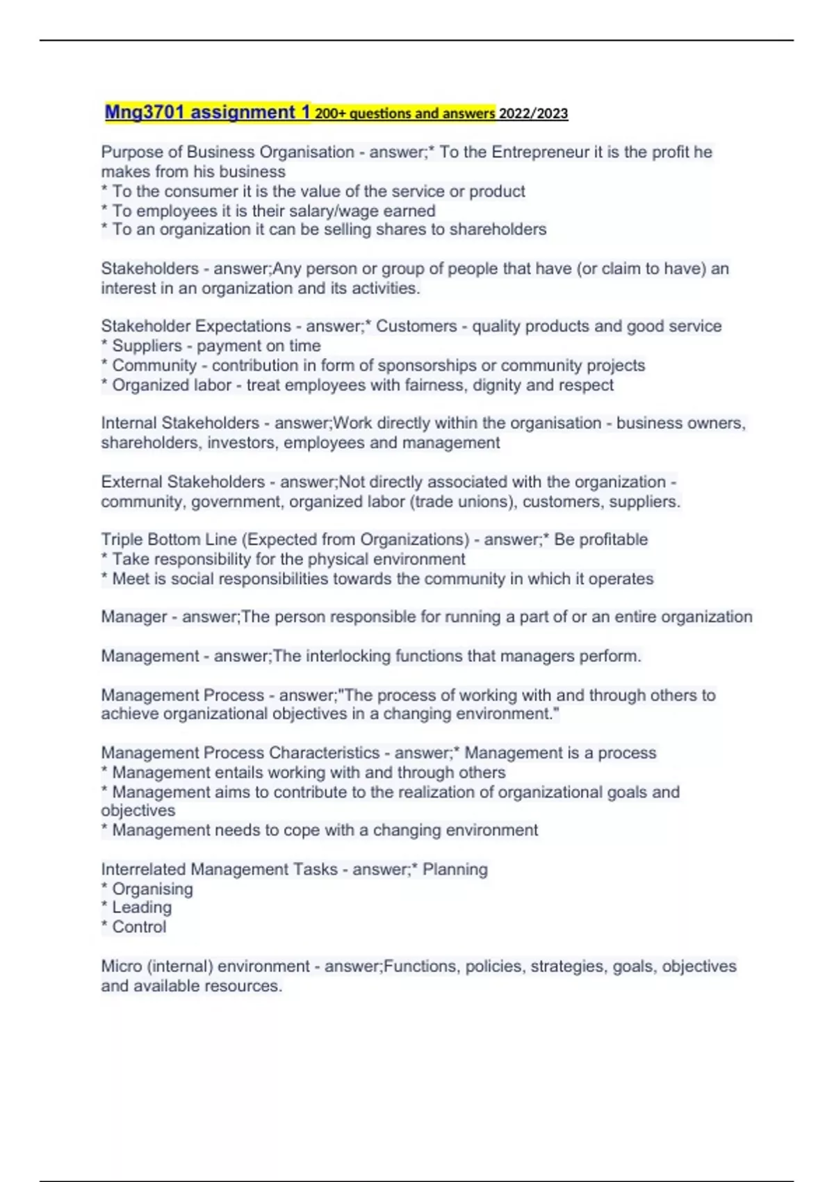 Mng3701 assignment 1 200+ questions and answers 2022/2023 - Mng3701 ...