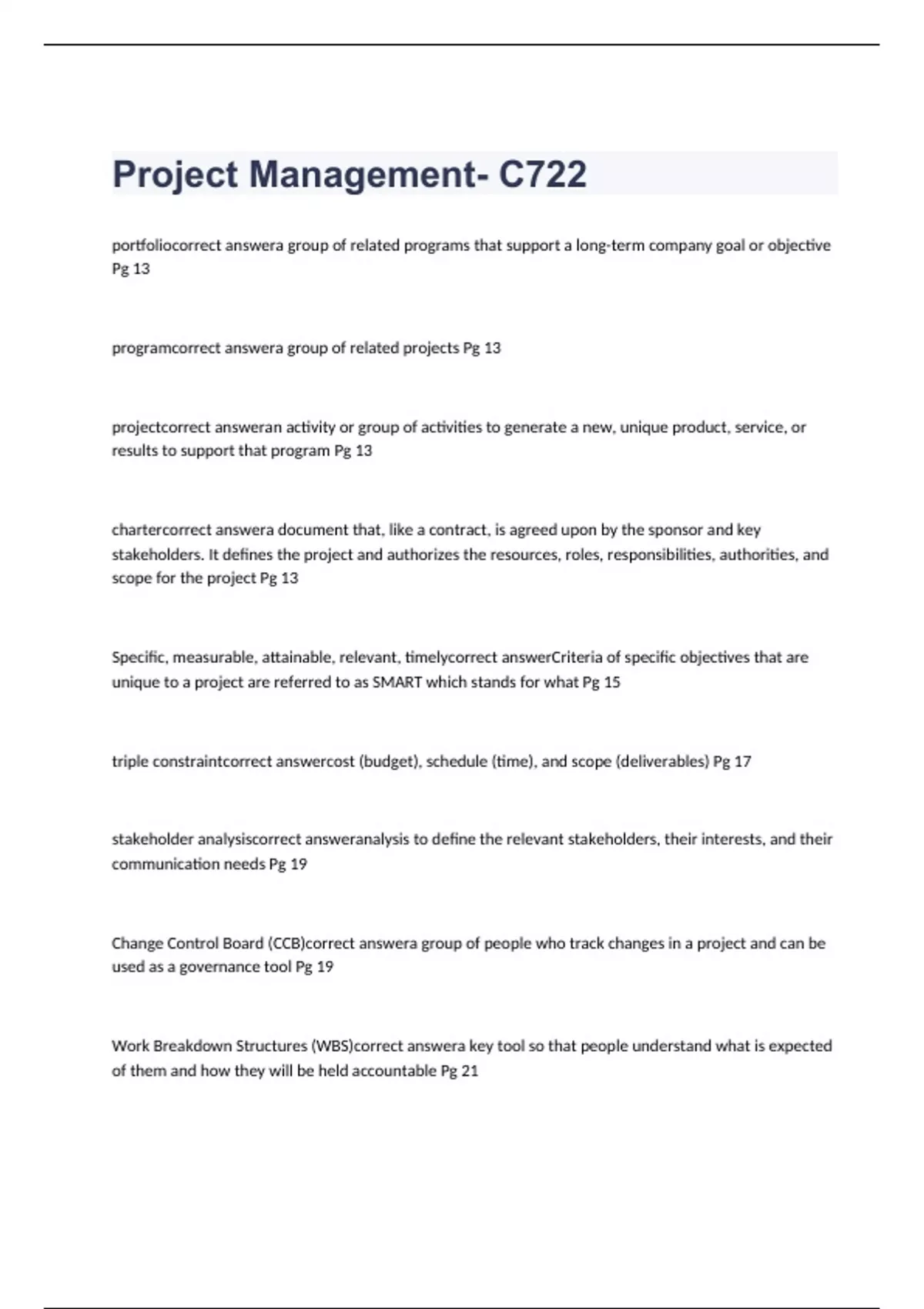 Project Management- C722 correct questions with answers - Project ...
