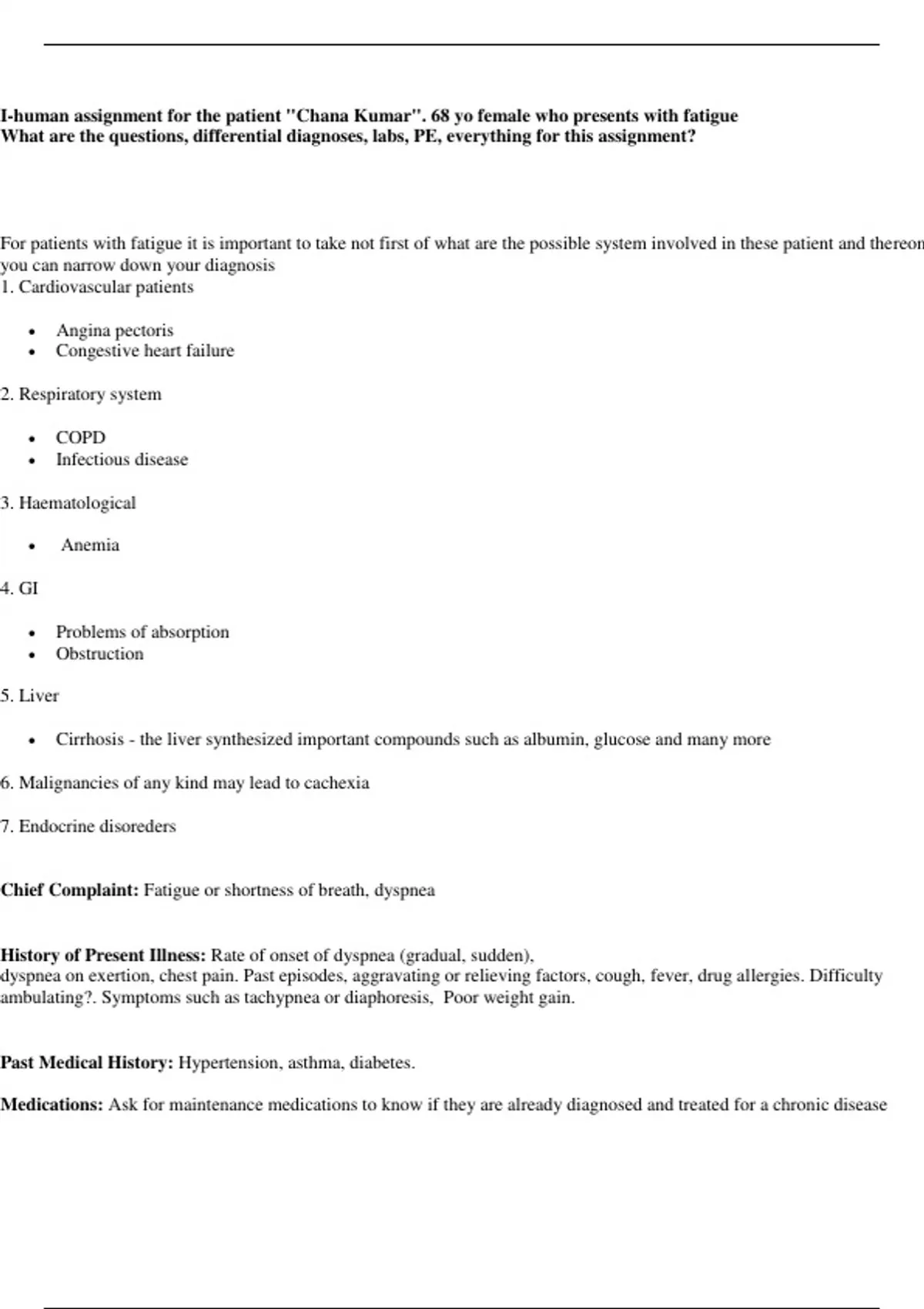 I-human assignment for the patient Chana Kumar - NURS 6550 - Stuvia US