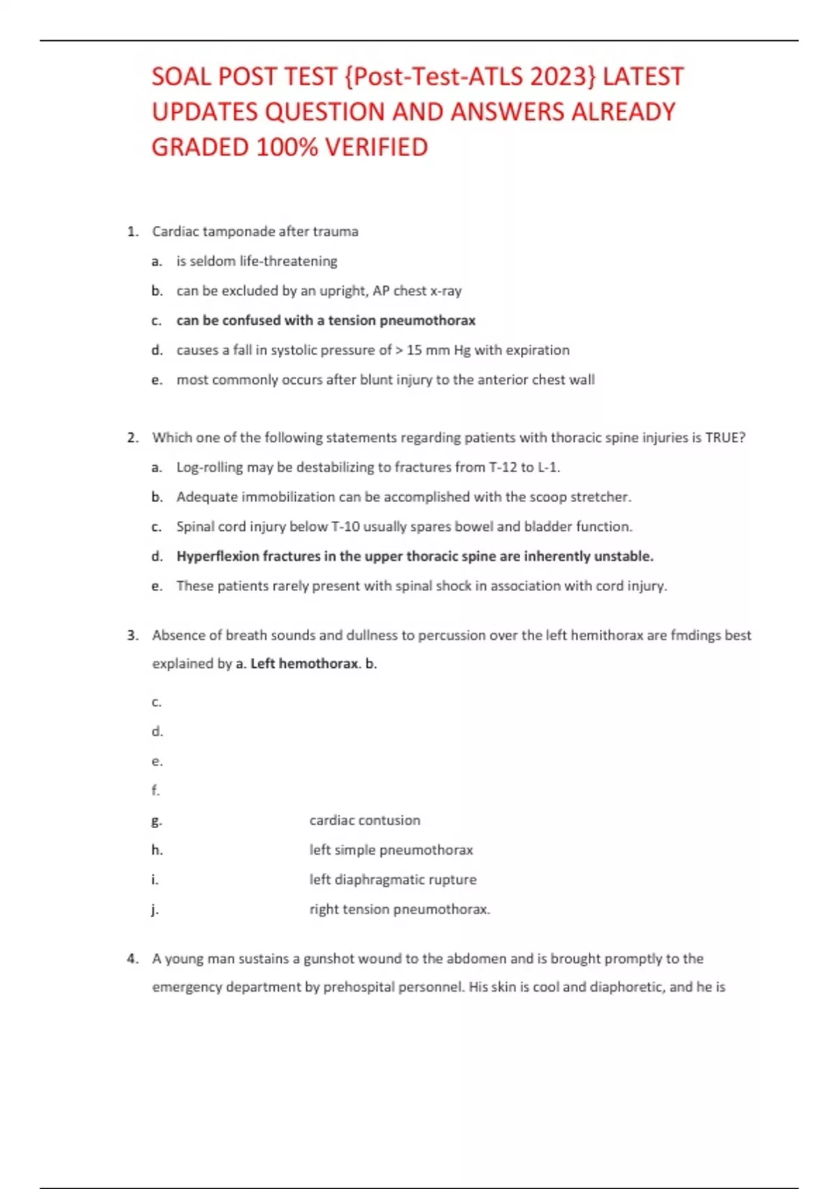 SOAL POST TEST {Post-Test-ATLS 2023} LATEST UPDATES QUESTION AND ...