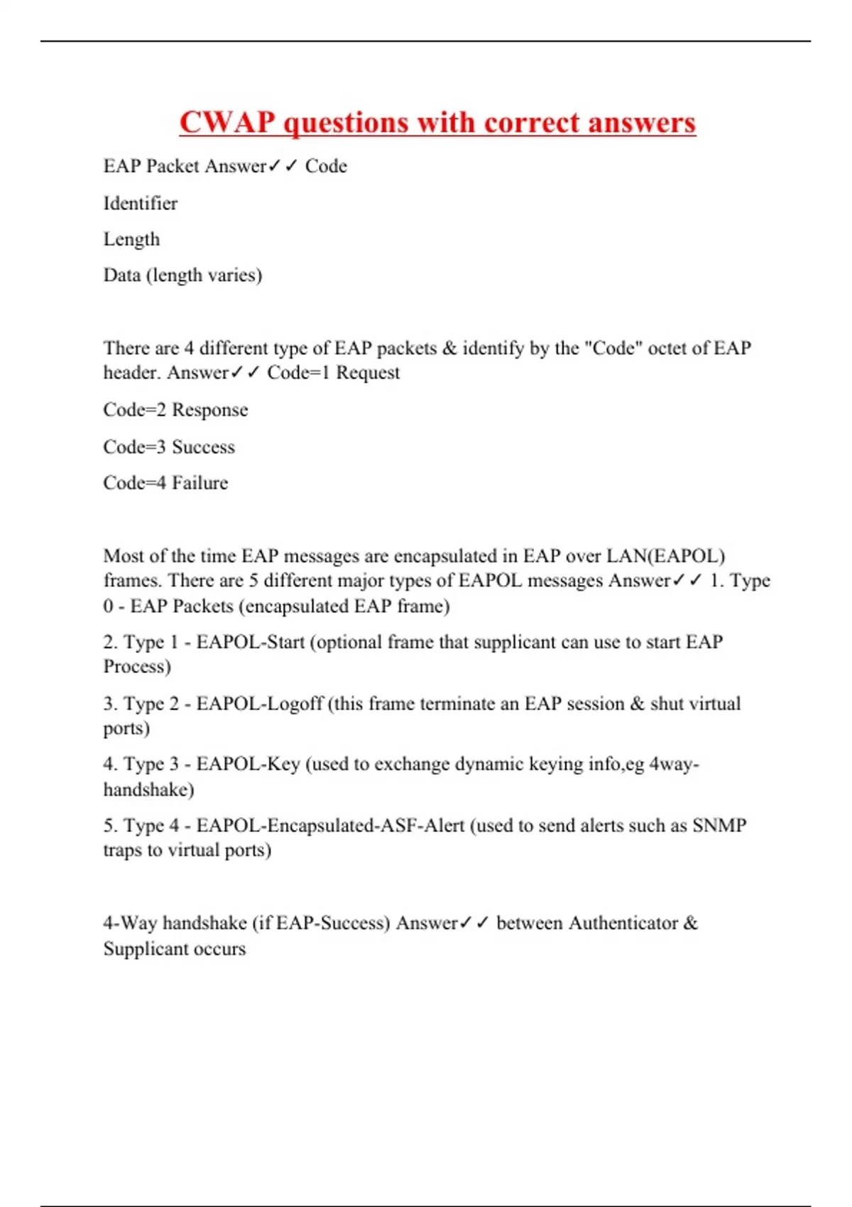 CWAP questions with correct answers - CWAP - Certified Wireless Analysis Professional - Stuvia US