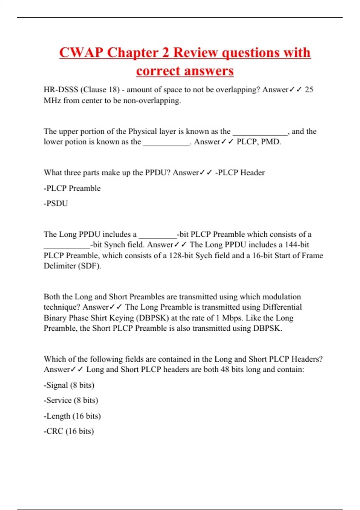 CWAP Chapter 2 Review questions with correct answers - CWAP - Certified Wireless Analysis ...