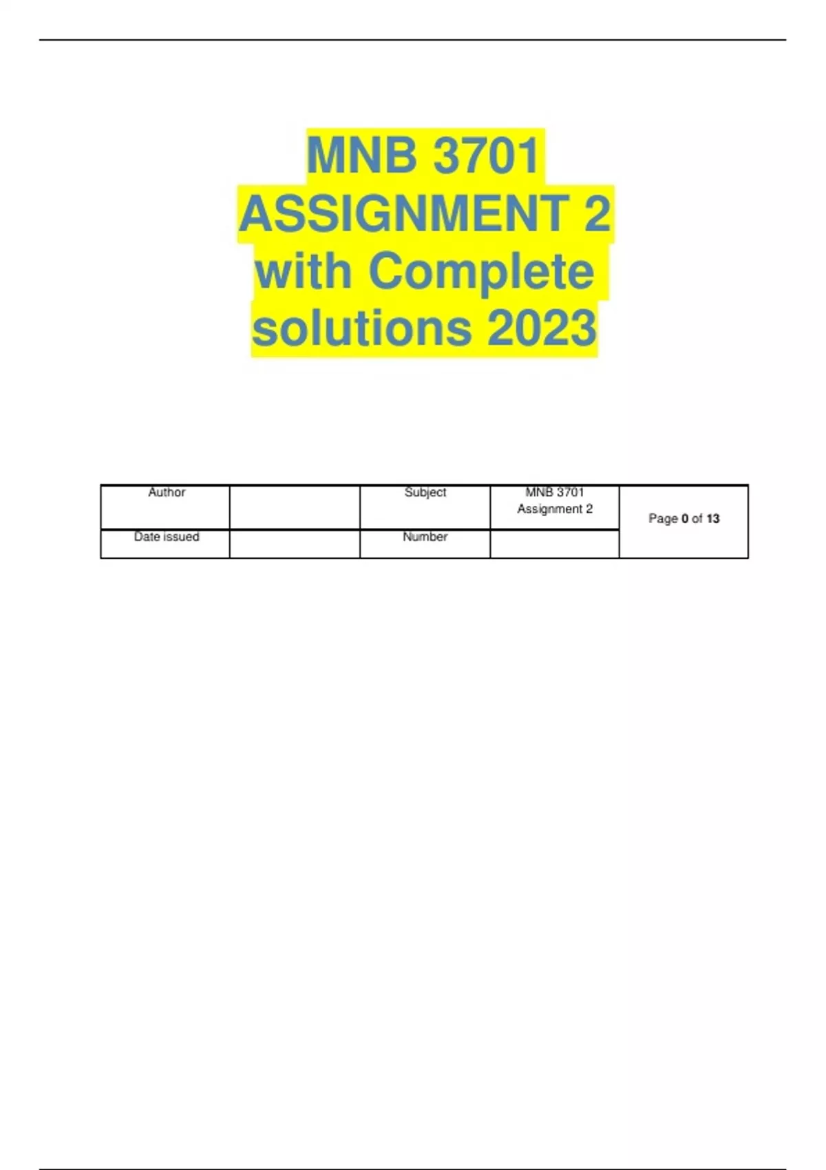 MNB3701 ASSIGNMENT 2 with Complete solutions 2023 - MNB3701 ASSIGNMENT ...