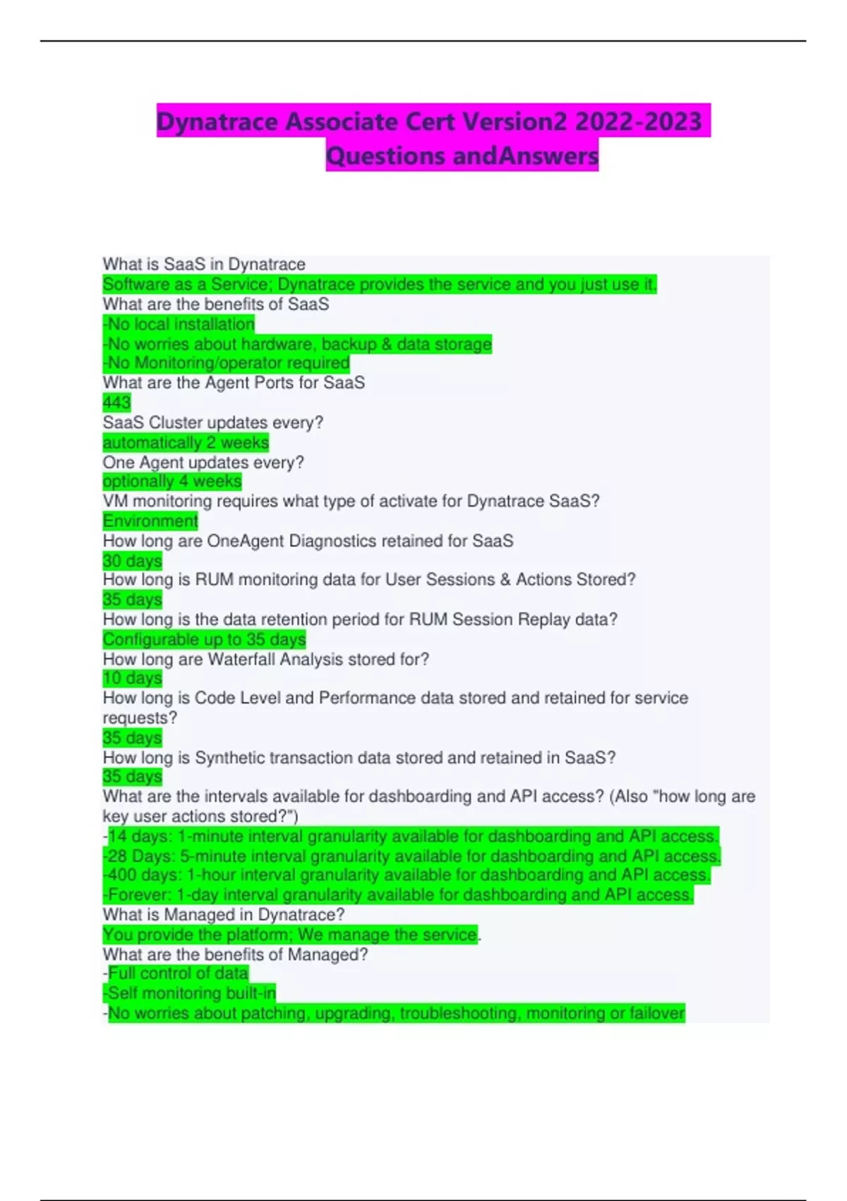 Dynatrace Associate Cert Version Questions And Answers Dynatrace Dynatrace Associate Cert Version Questions And Answers Dynatrace