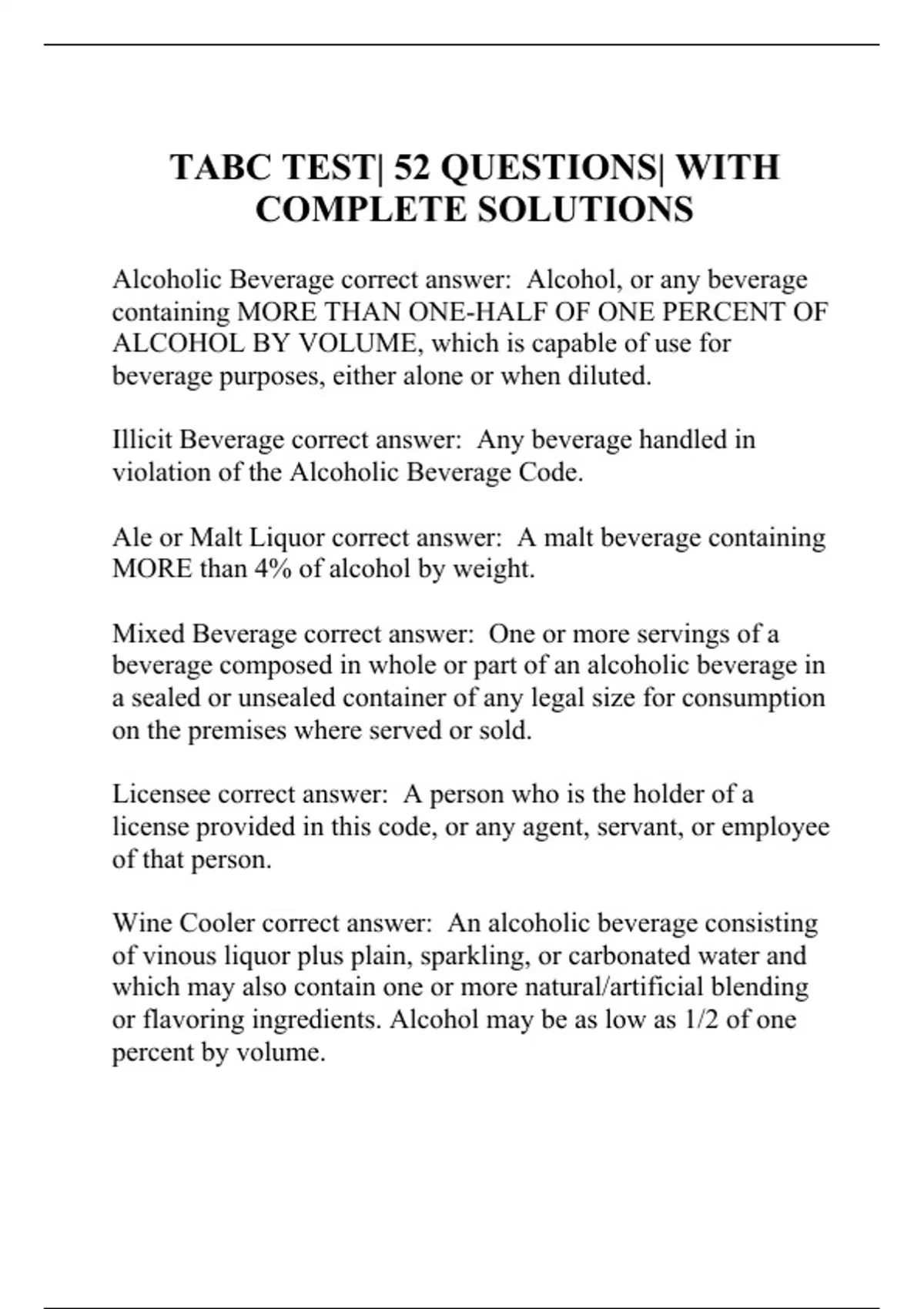 Tabc Test 52 Questions With Complete Solutions Tabc Stuvia Us