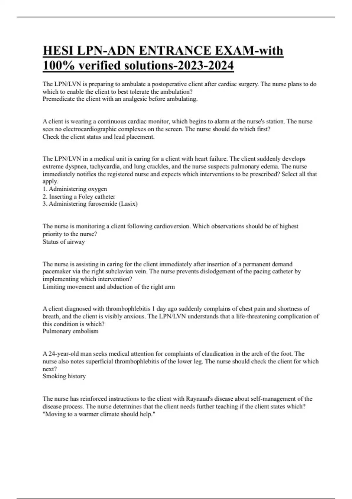 HESI LPN-ADN ENTRANCE EXAM-with 100% verified solutions- - HESI LPN-ADN ...