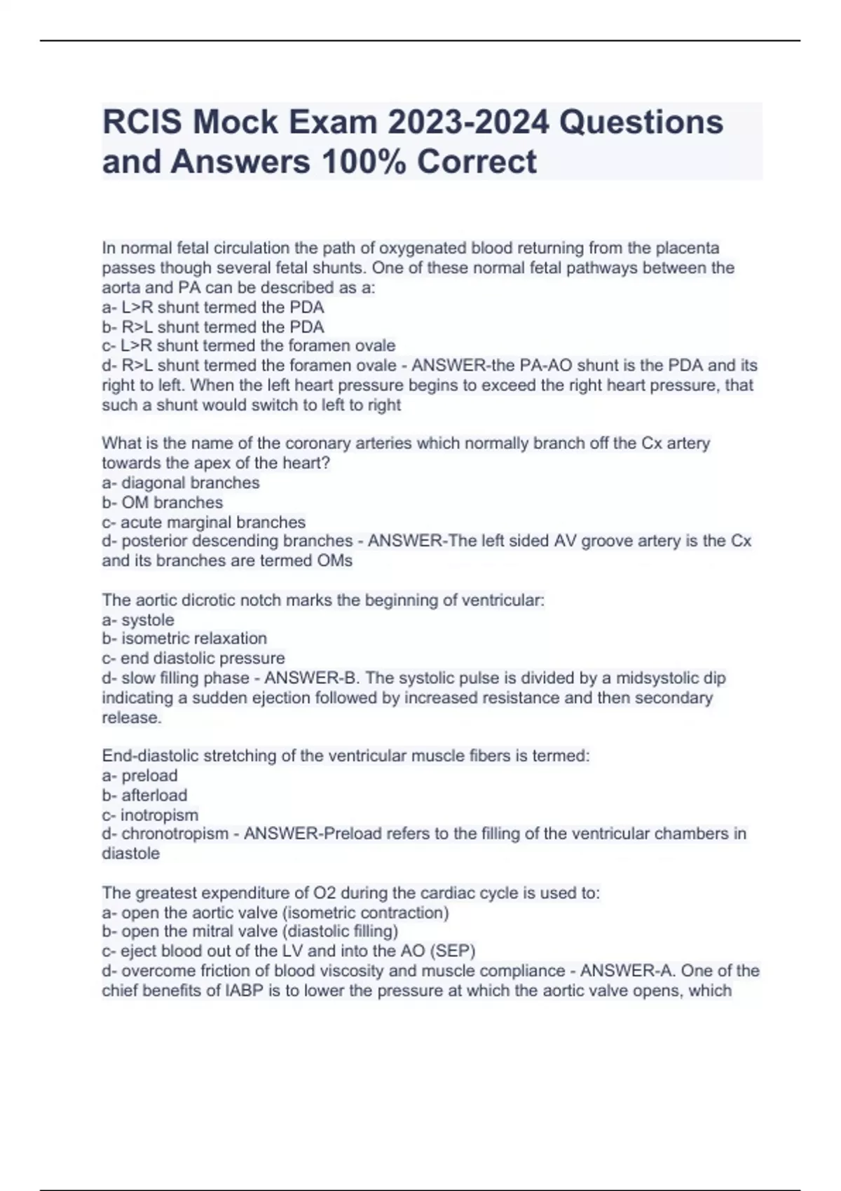 RCIS Mock Exam Questions and Answers 100% Correct - Rcis - Stuvia UK