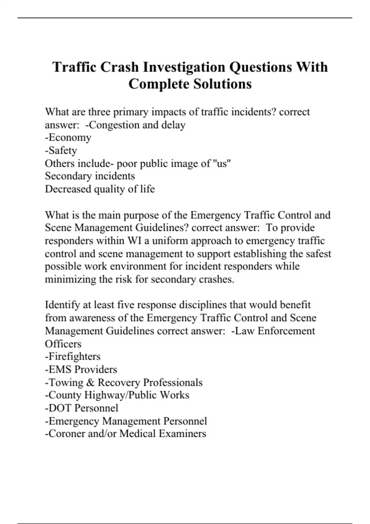 Traffic Crash Investigation Questions With Complete Solutions - TIM ...