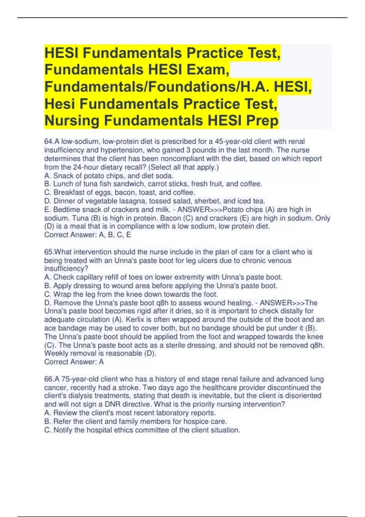 HESI Fundamentals Practice Test, Fundamentals HESI Exam, Fundamentals ...