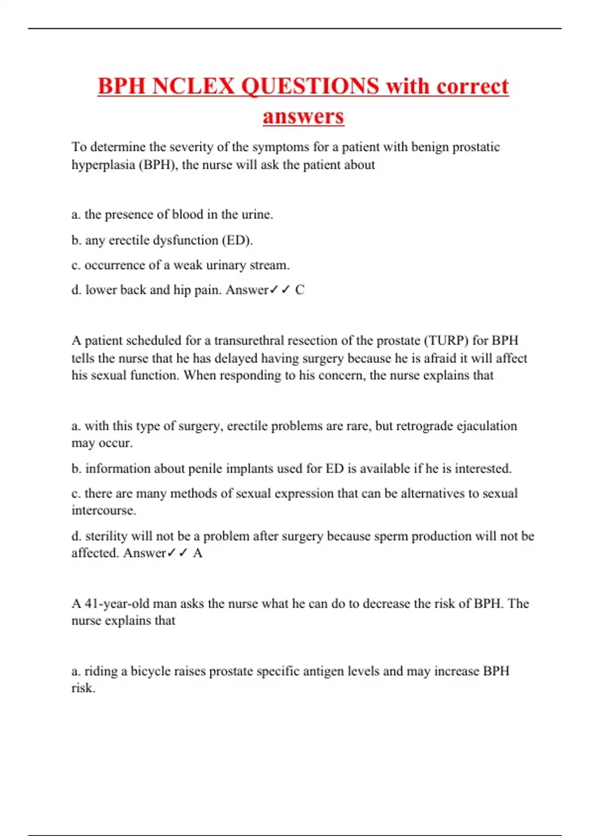 Benign Prostatic Hyperplasia (BPH) Tests Bundle set - Stuvia US