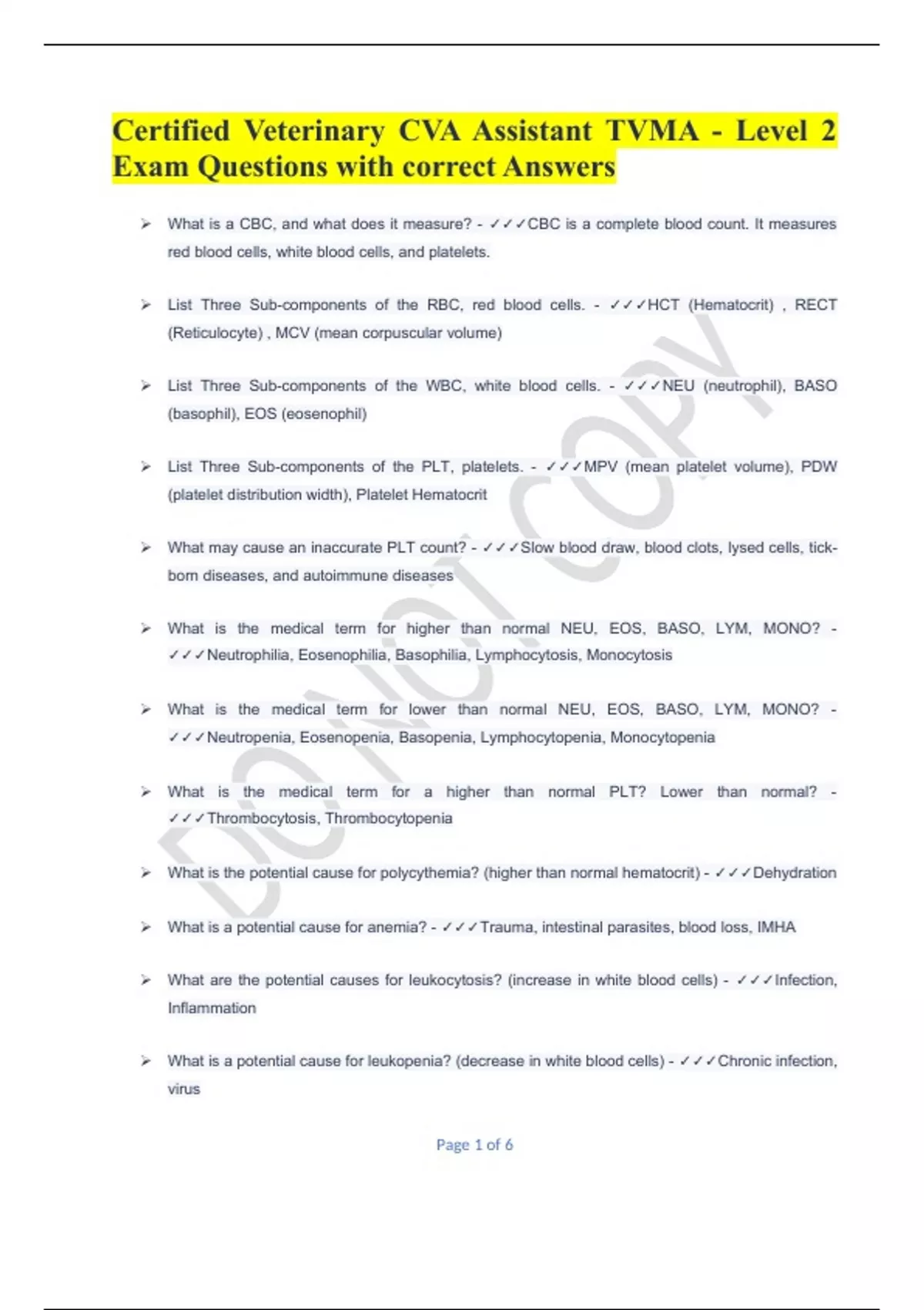 Certified Veterinary CVA Assistant TVMA - Level 2 Exam Questions with ...