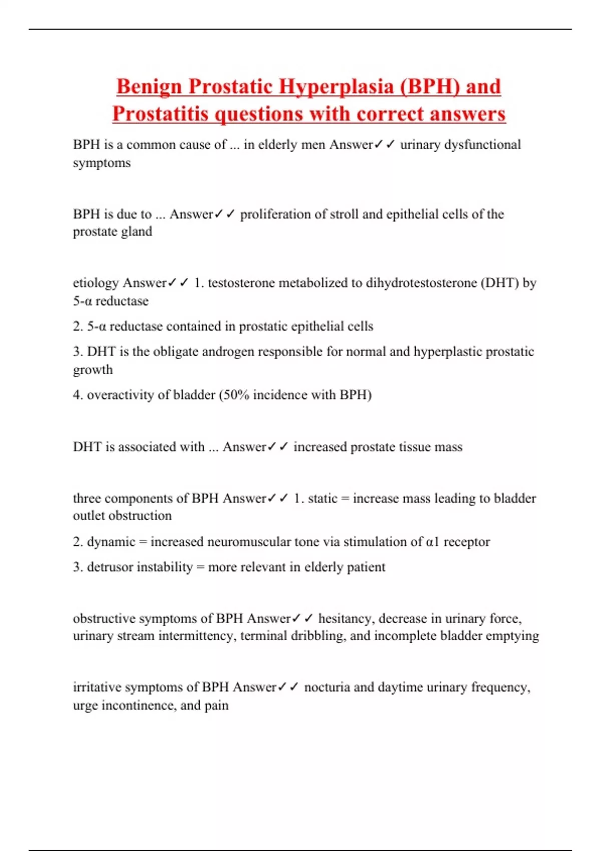Benign Prostatic Hyperplasia (BPH) and Prostatitis questions with ...
