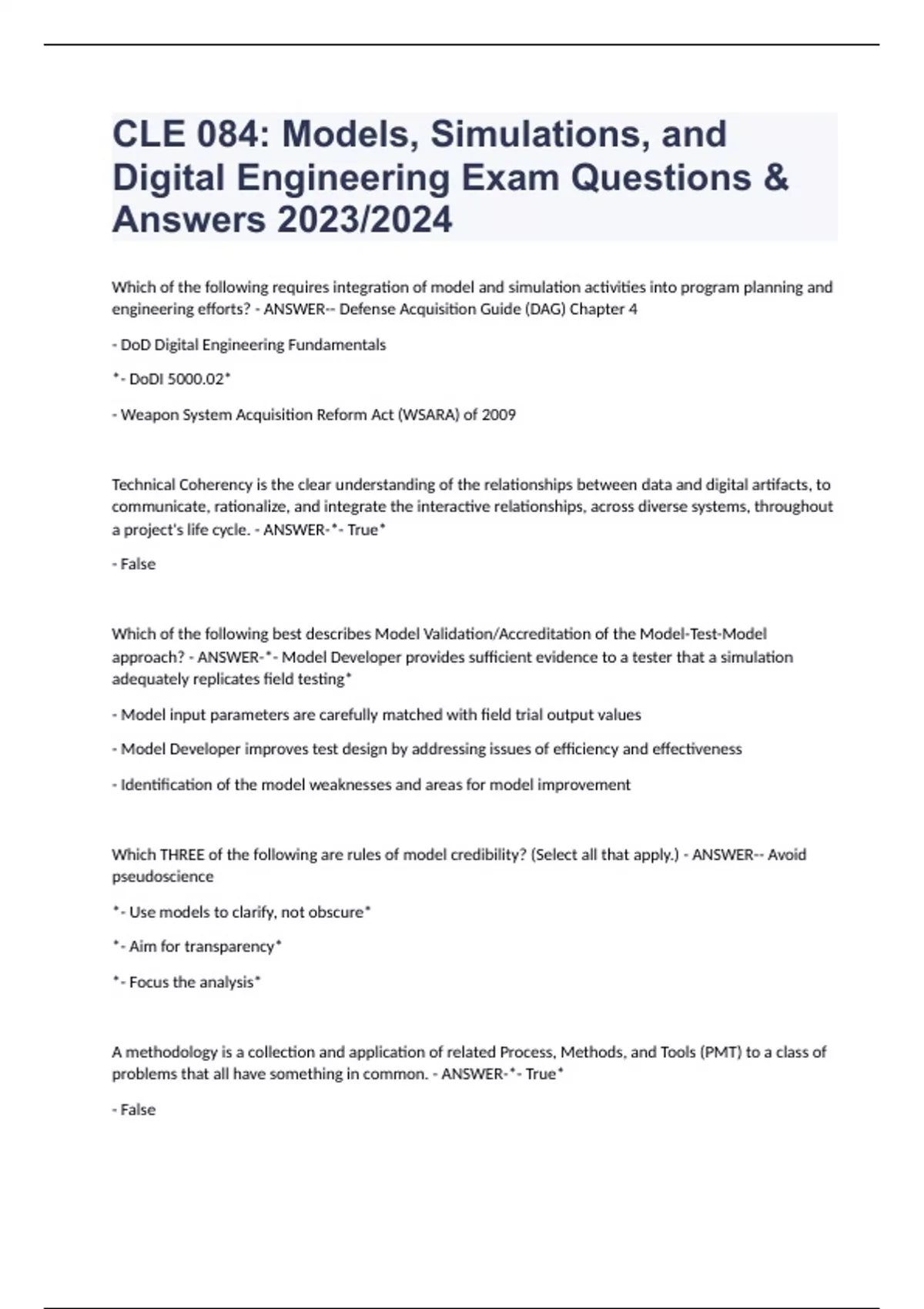 CLE 084: Models, Simulations, and Digital Engineering Exam Questions ...