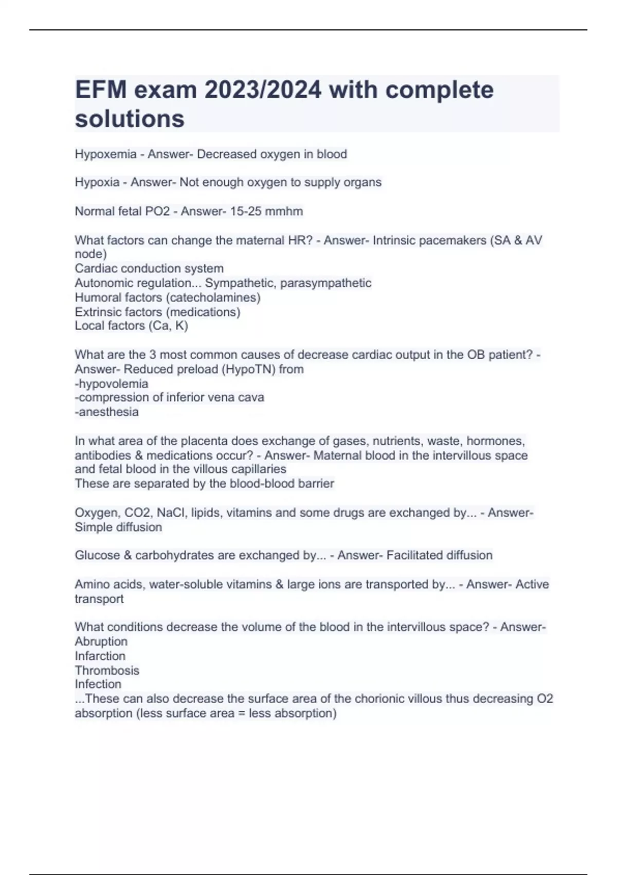 EFM exam 2023/2024 with complete solutions - EFM - Stuvia US