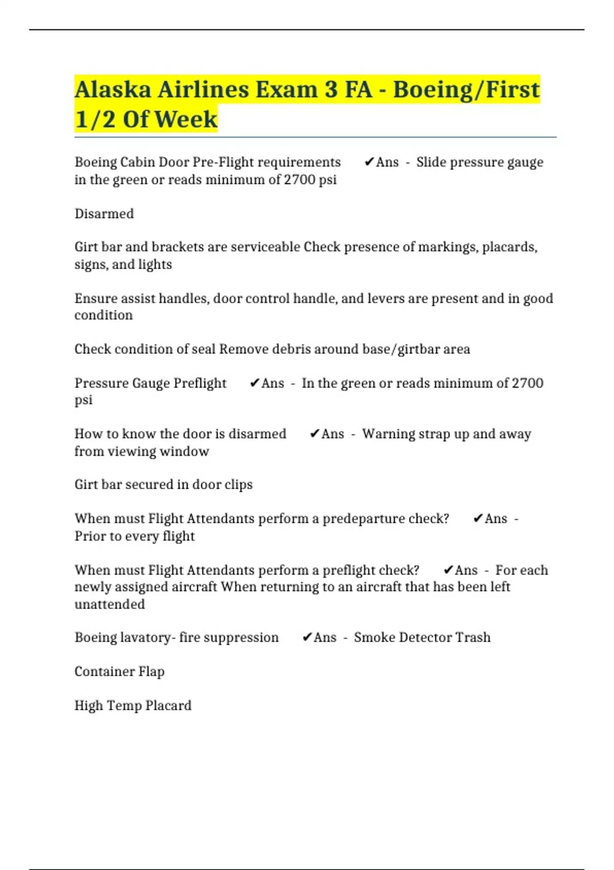 Alaska Airlines Exam 3 FA - Boeing/First 1/2 Of Week - Alaska Airlines ...