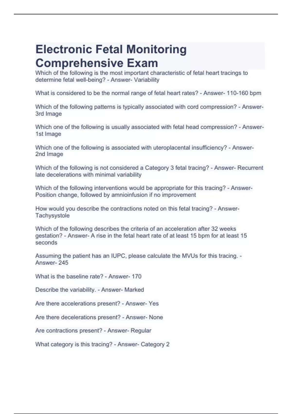 Electronic Fetal Monitoring Comprehensive Exam - Electronic Fetal ...