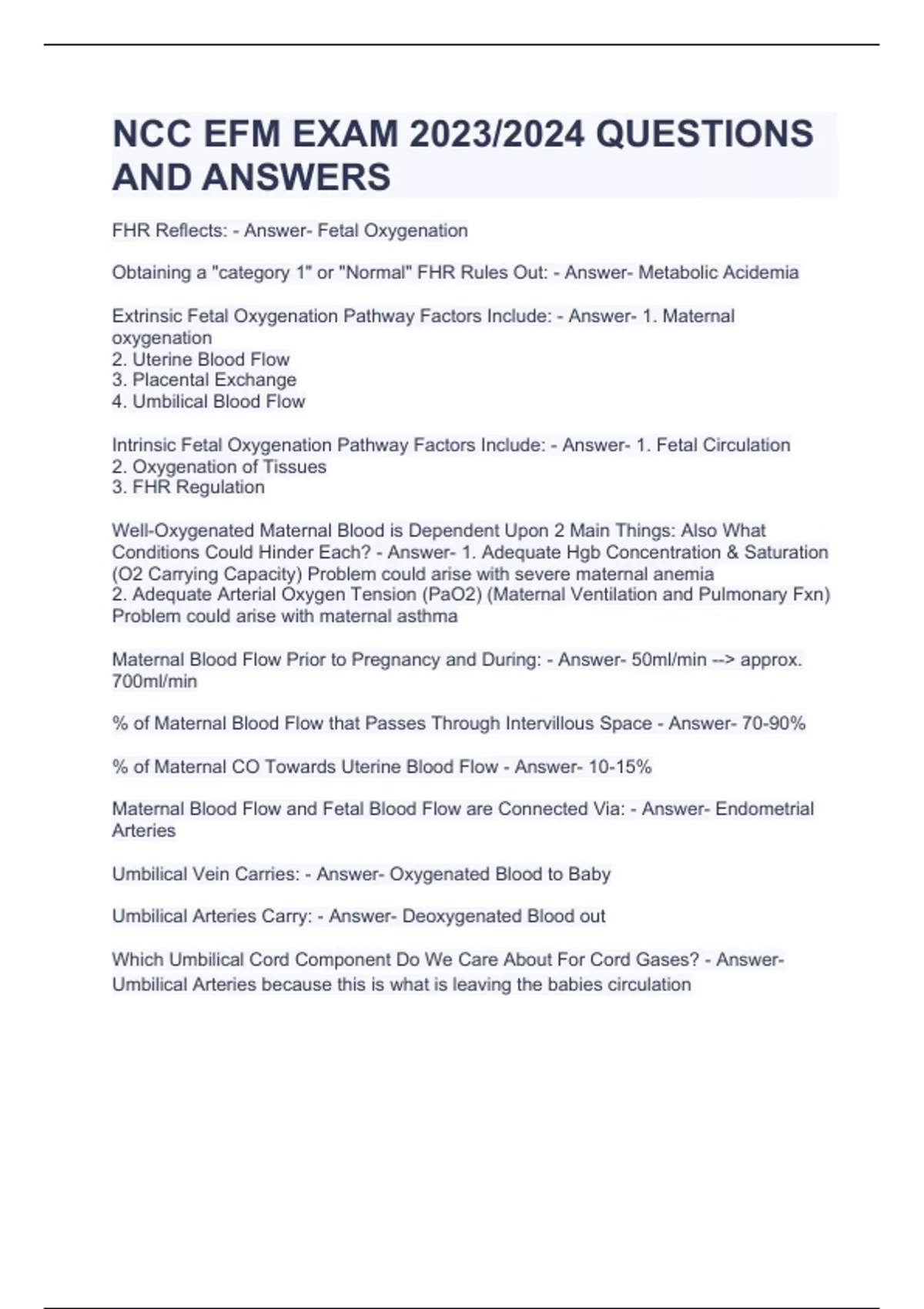 NCC EFM EXAM 2023/2024 QUESTIONS AND ANSWERS - NCC EFM - Stuvia US