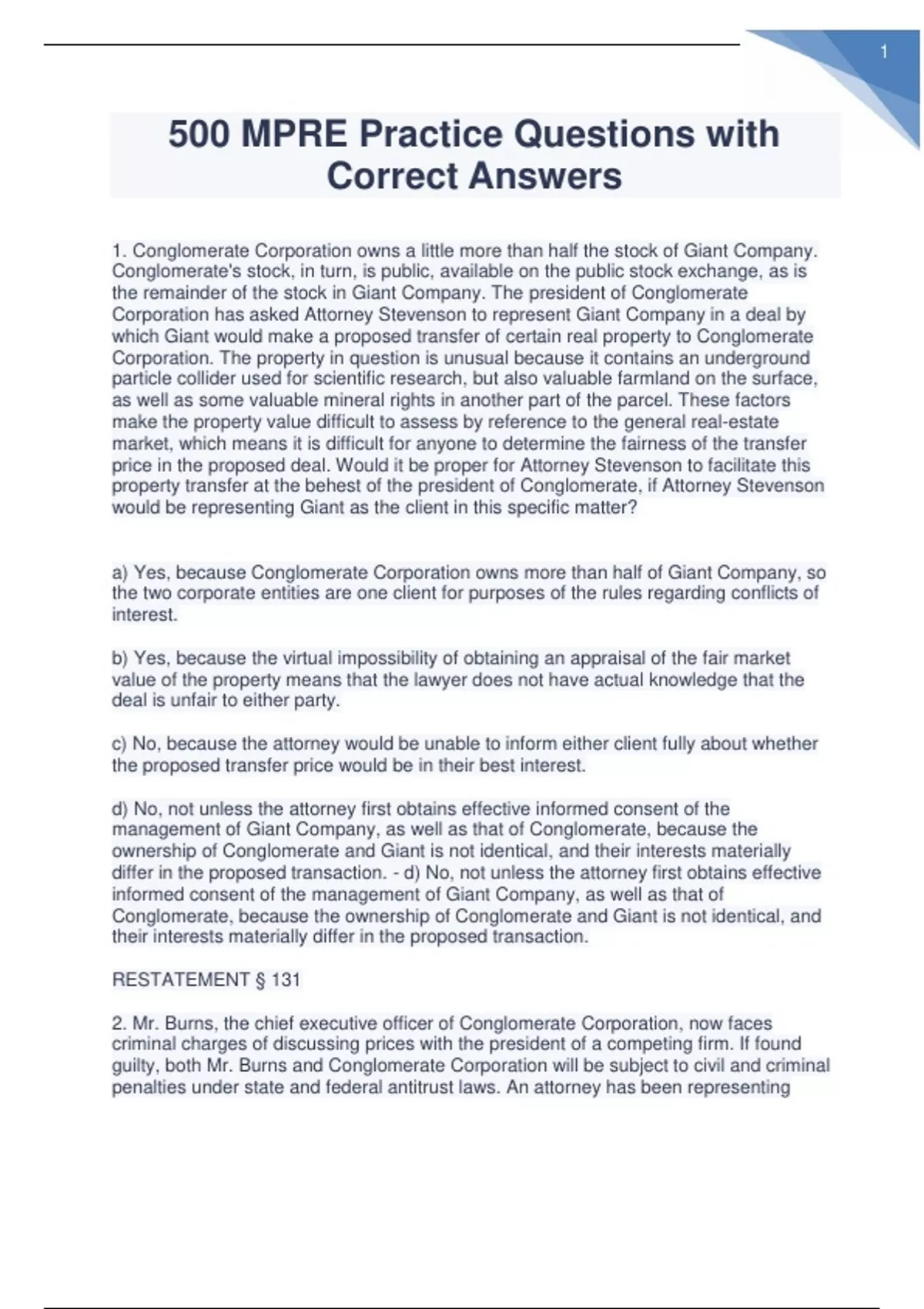 500 MPRE Practice Questions with Correct Answers download for an A+ ...