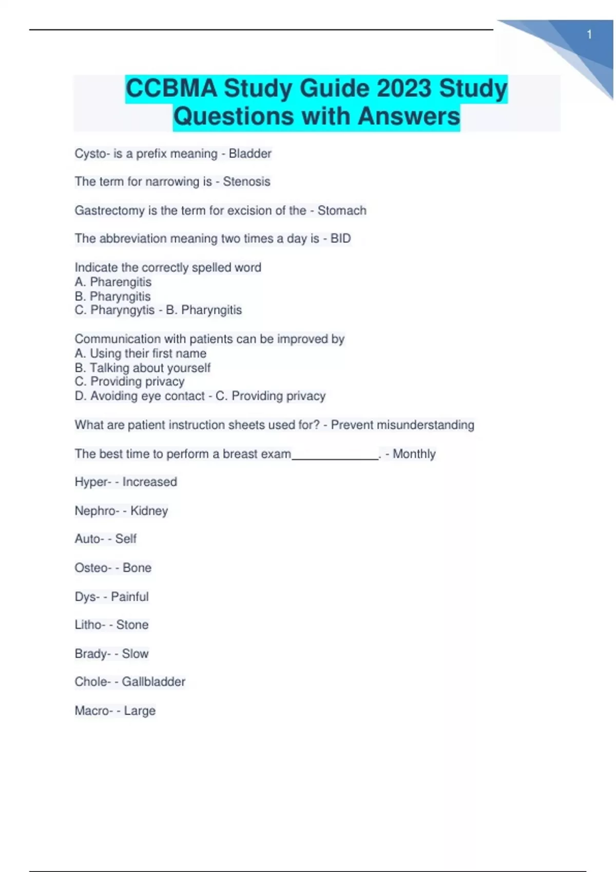 CCBMA Study Guide 2023/2024 Study Questions with Answers - CCBMA ...