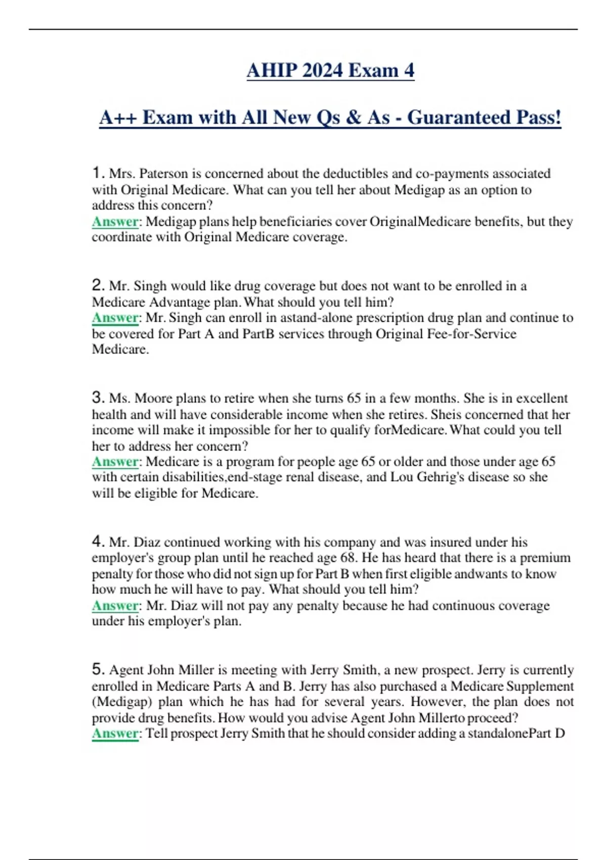 AHIP 2024 Exam 4 | A++ Exam with All New Qs & As - Guaranteed Pass ...