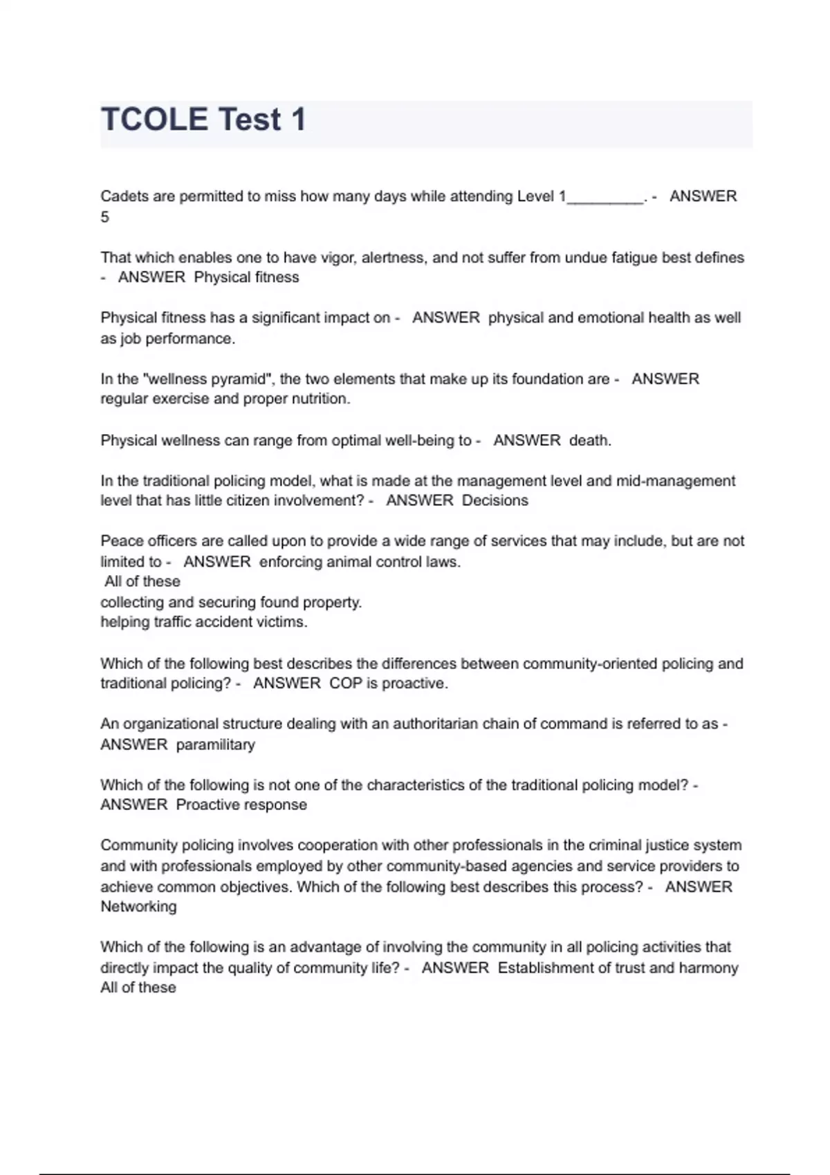 TCOLE Test 1 (A+ GRADED 100% VERIFIED ) 2023/2024 - TCOLE - Stuvia US