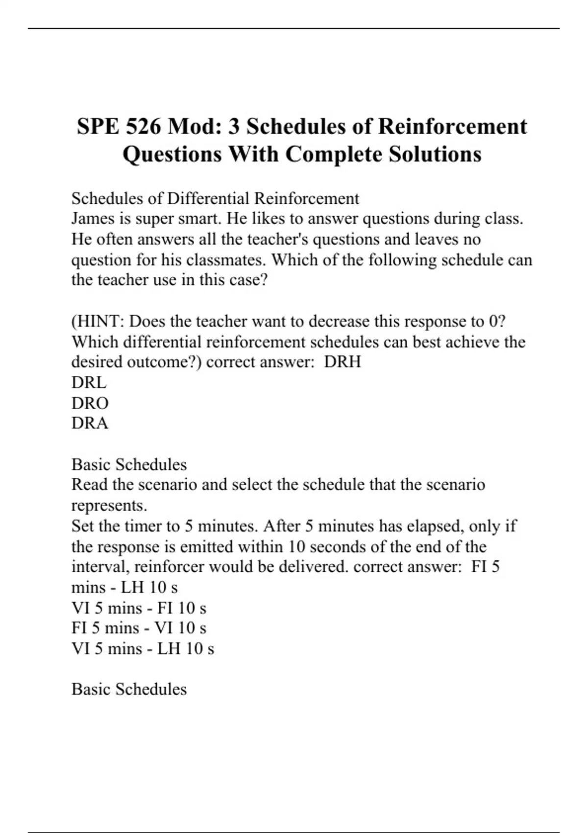 SPE 526 Mod: 3 Schedules of Reinforcement Questions With Complete ...