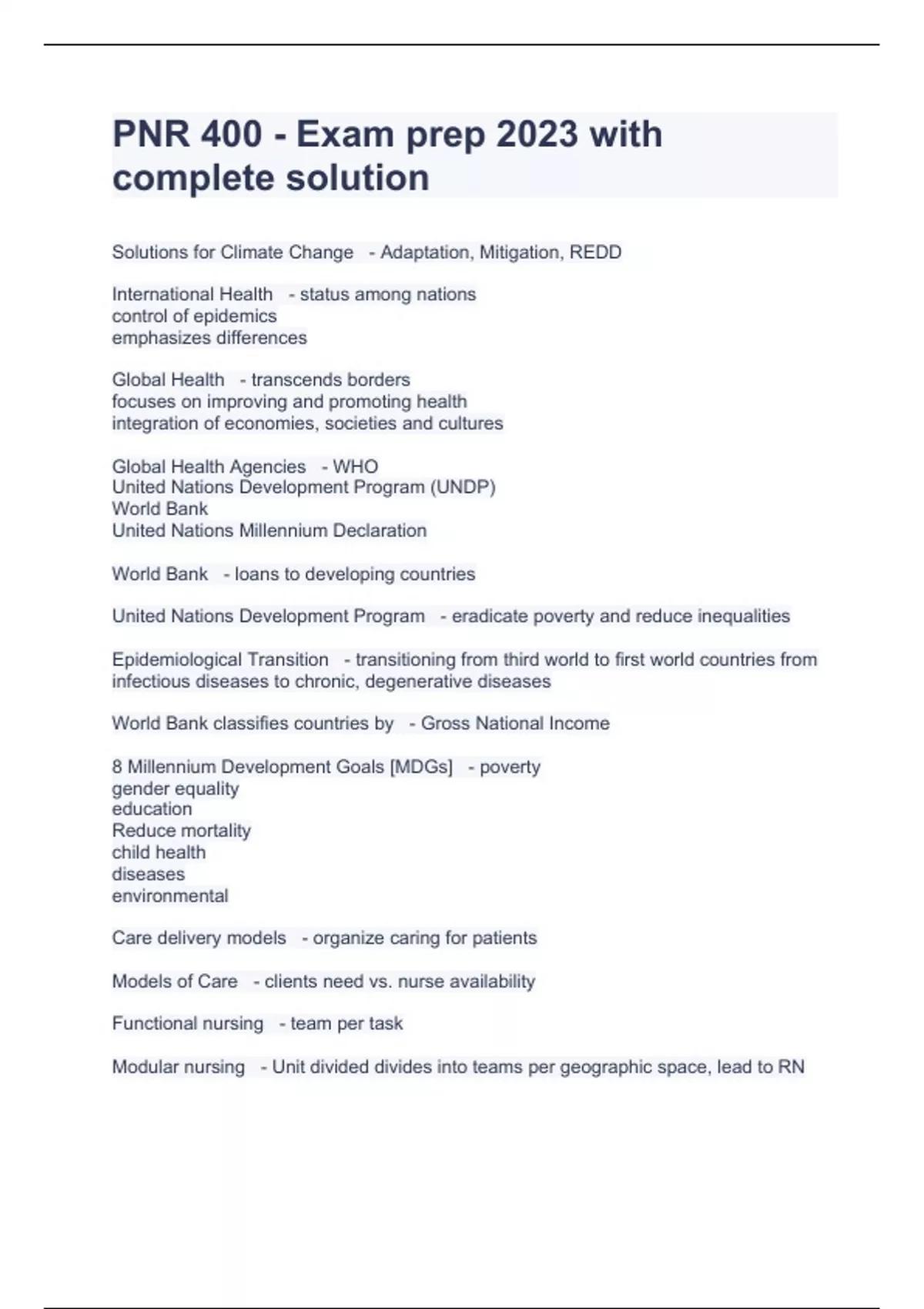 PNR 400 - Exam prep 2023 with complete solution - PNR - Stuvia US