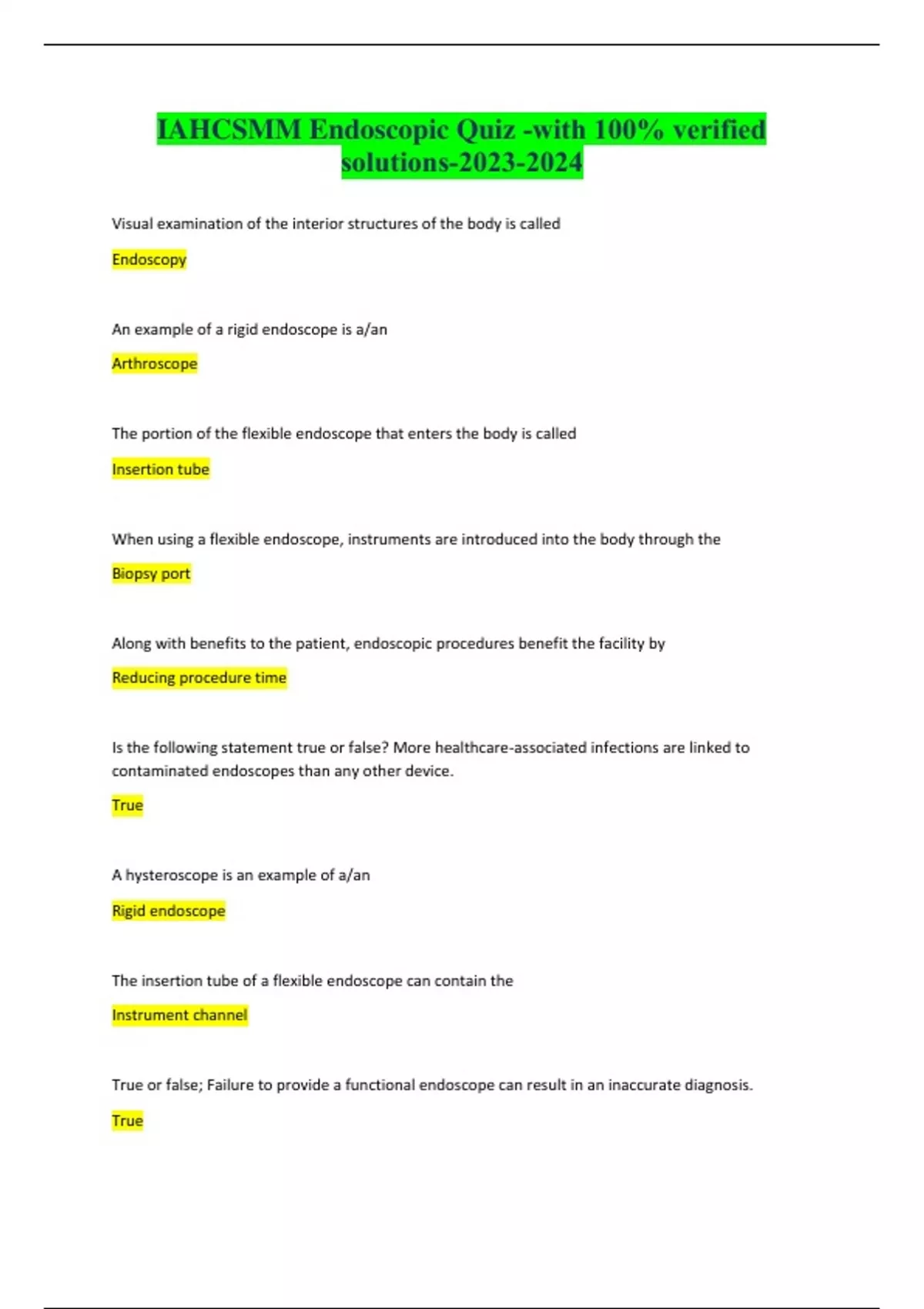 IAHCSMM Endoscopic Quiz -with 100% verified solutions- - IAHCSMM ...