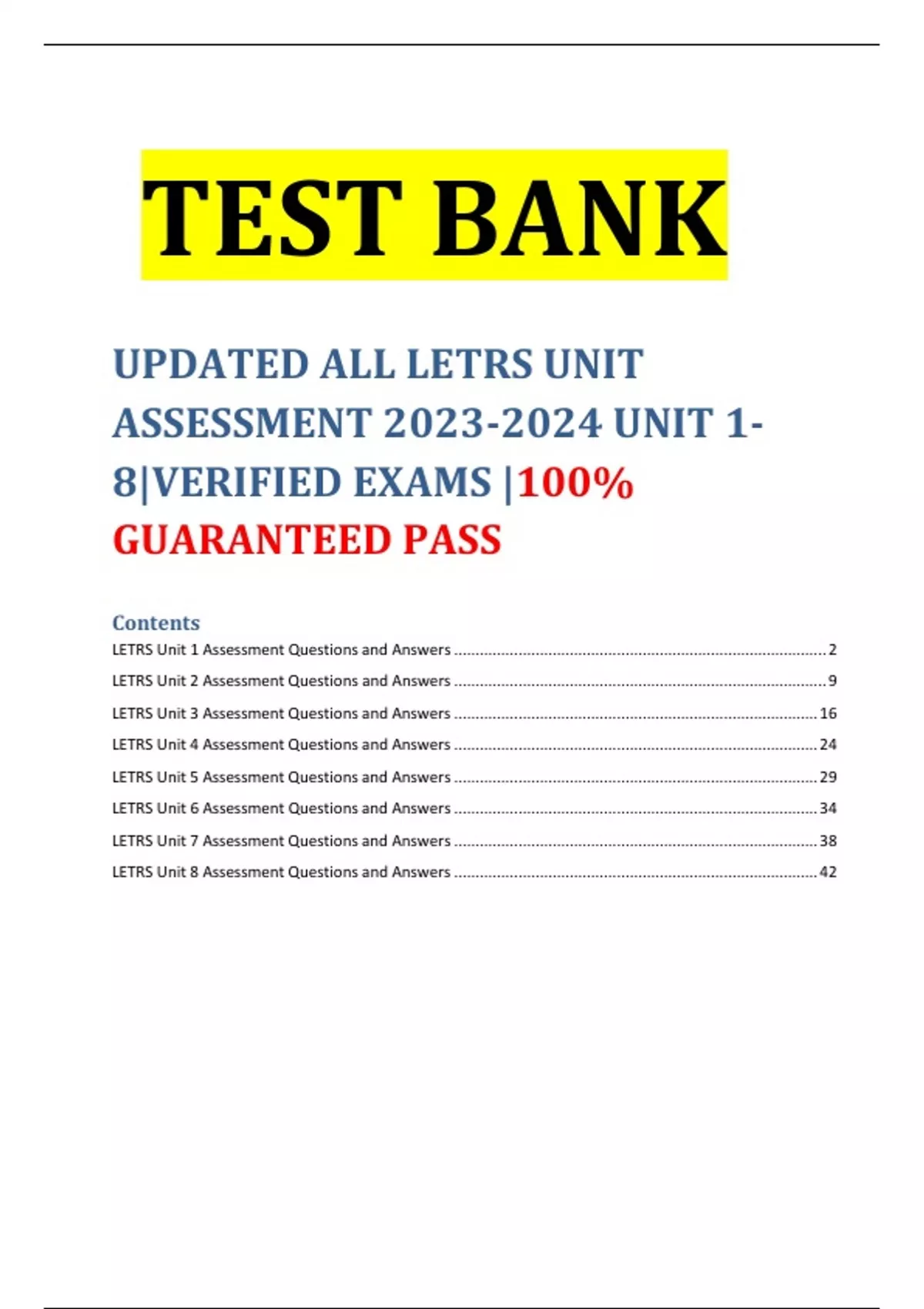 UPDATED ALL LETRS UNIT ASSESSMENT UNIT 1-8|VERIFIED EXAMS |100% ...