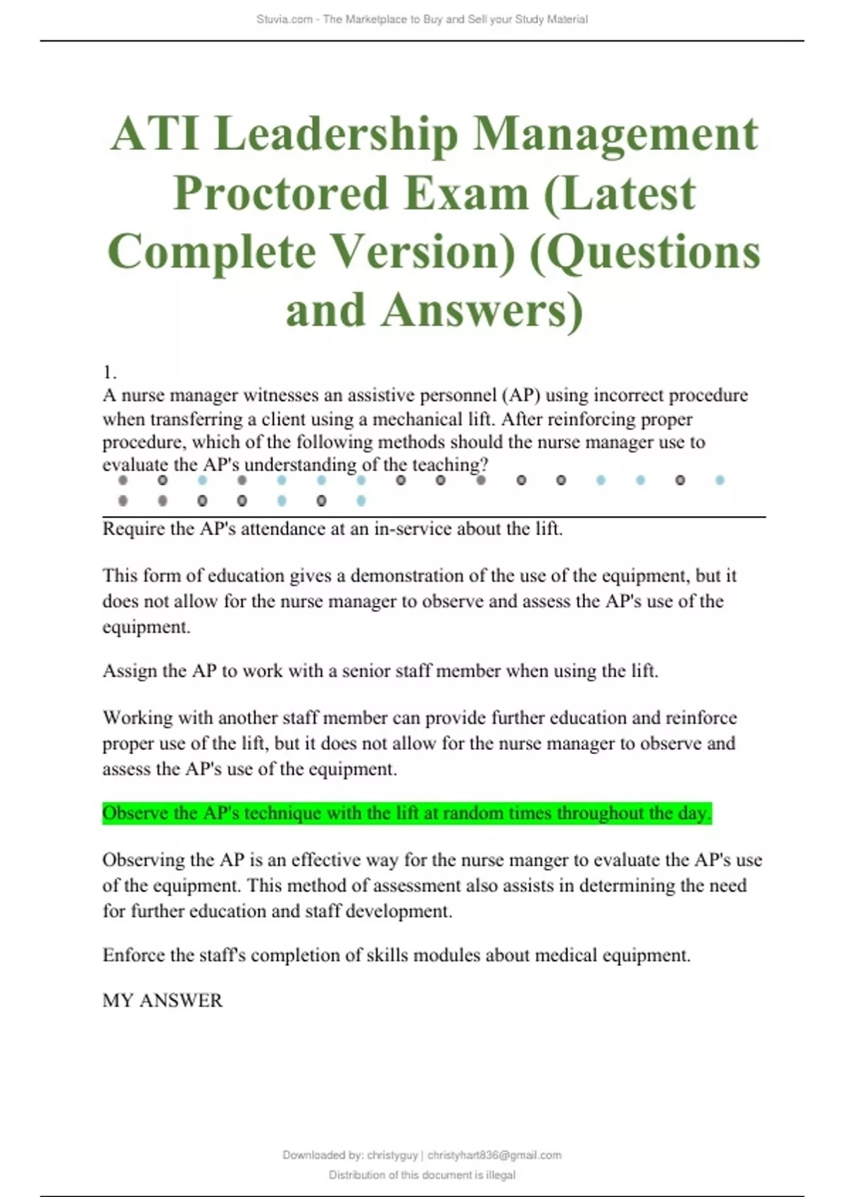ATI Leadership Management Proctored Exam(5 Versions)Leadership ...