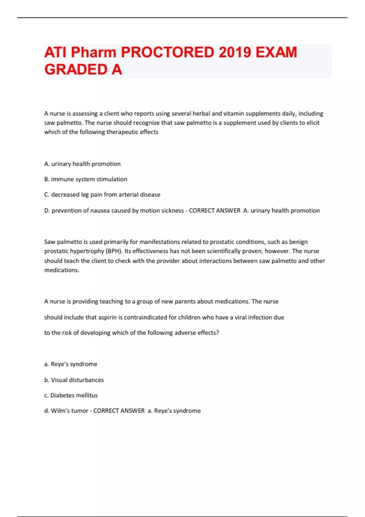 ATI Pharm PROCTORED 2019 EXAM GRADED A (2023 latest updated version ...