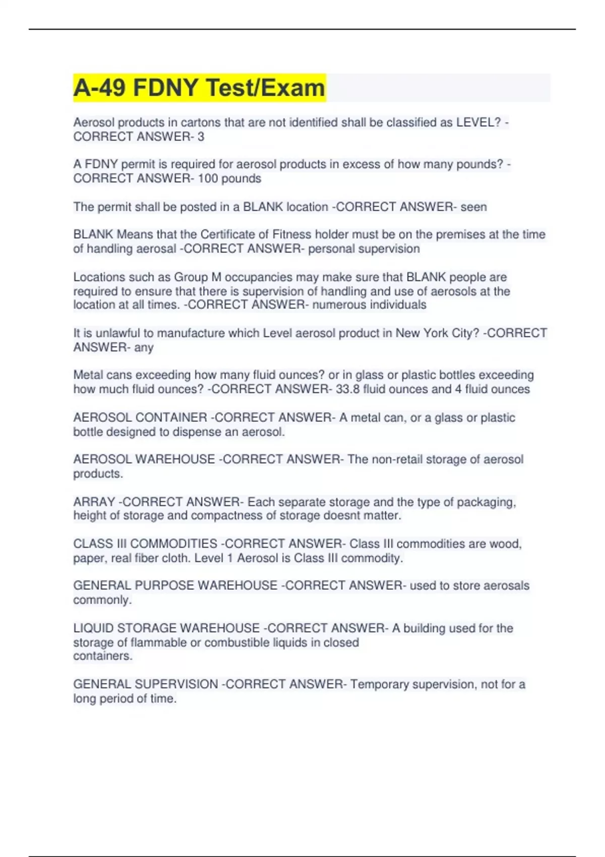 A-49 FDNY Test/Exam - A-49 FDNY - Stuvia US