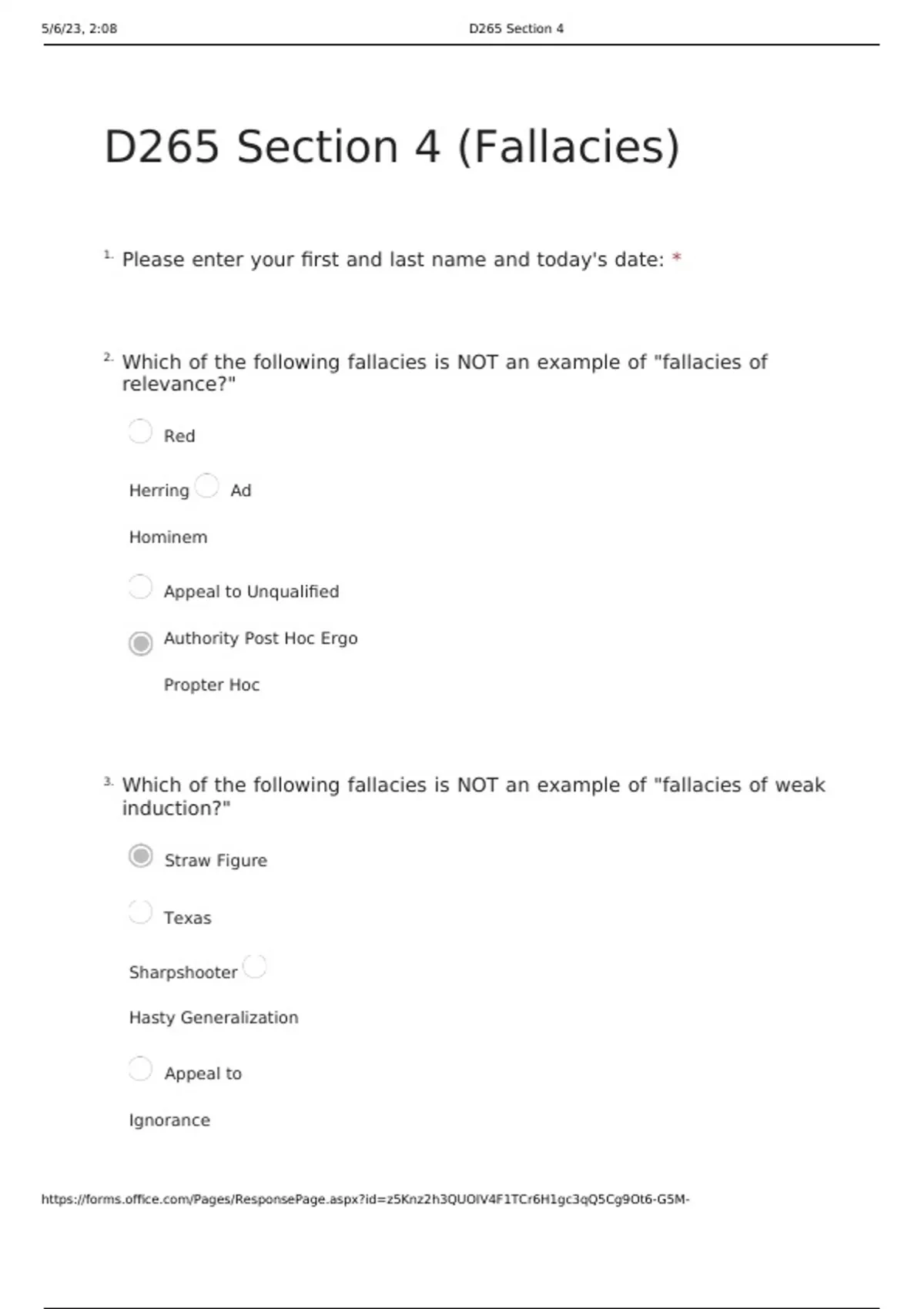 D265 Section 4 (Fallacies) 2023 WGU - D265 - Stuvia US