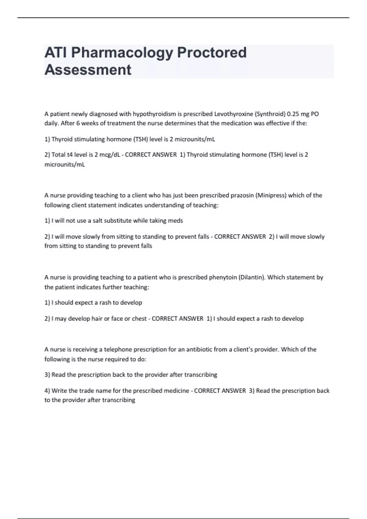 ATI Pharmacology Proctored Assessment - ATI Pharmacology - Stuvia US