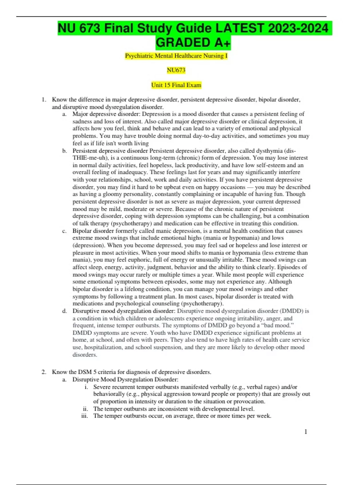 NU 673 Final Study Guide LATEST GRADED A+ NU 673 Final Study Guide ...