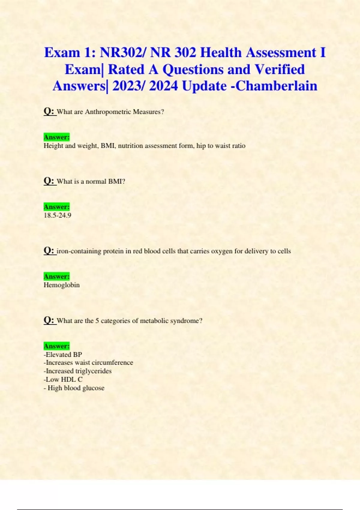 Exam 1,Exam 2 & Final Exams: NR302 / NR 302 (ALL Latest Updates 2024/ ...