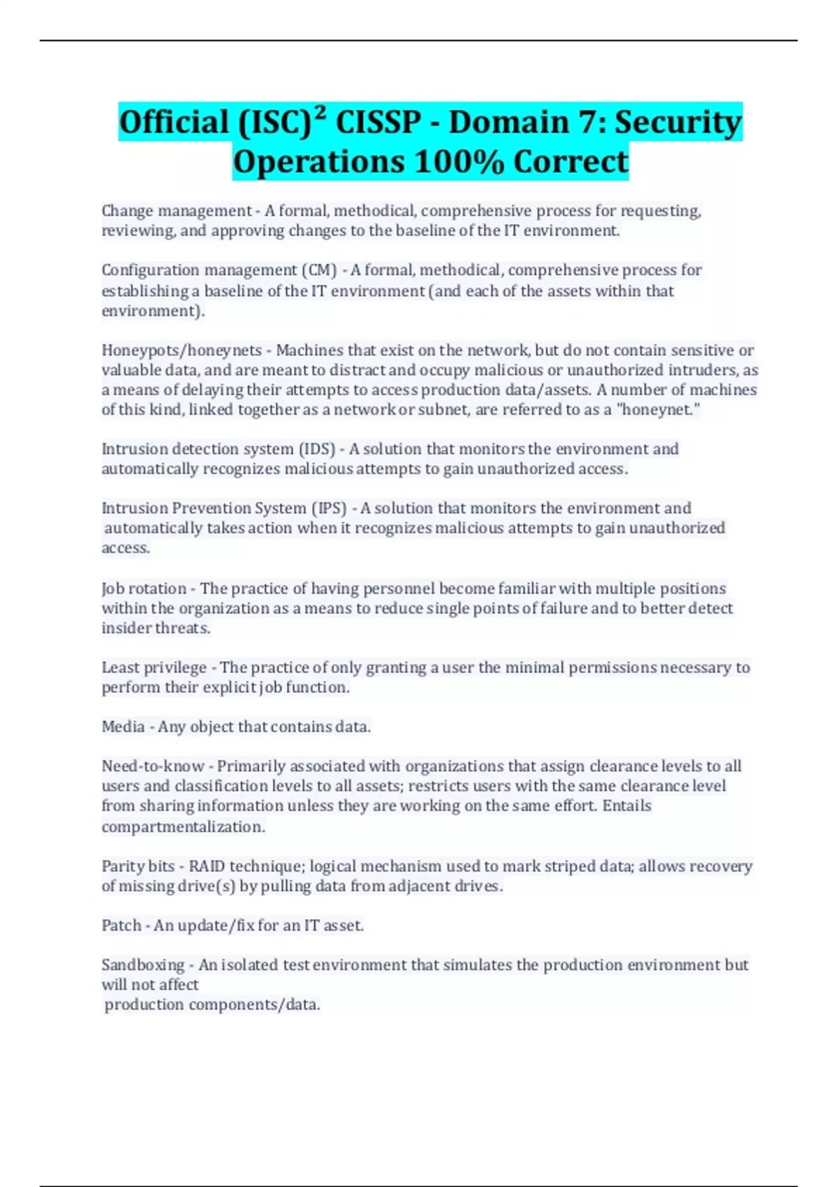 Official (ISC)² CISSP - Domain 7 Security Operations 100% Correct - CISSP - Certified ...