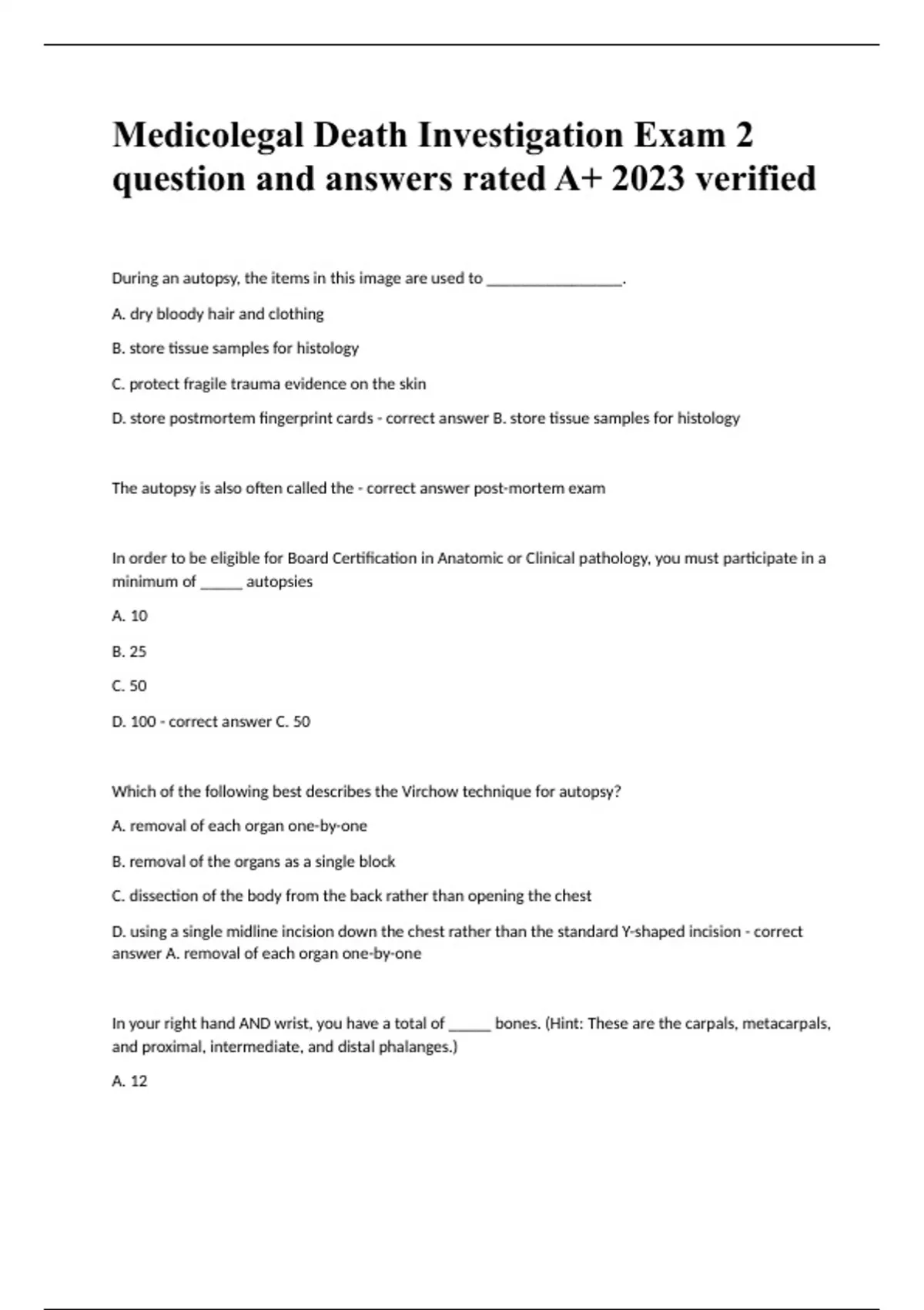 Medicolegal Death Investigation Exam 2 question and answers rated A+ ...