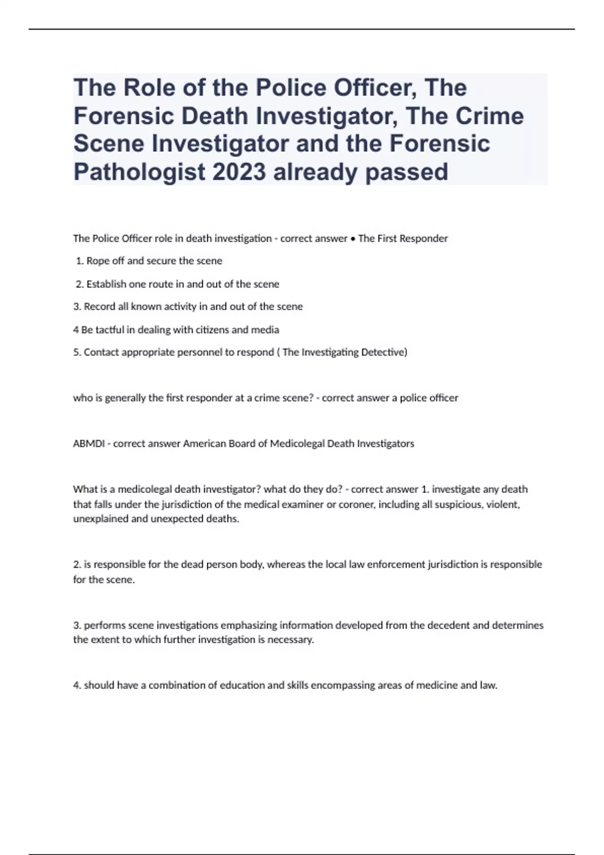 The Role of the Police Officer, The Forensic Death Investigator, The ...