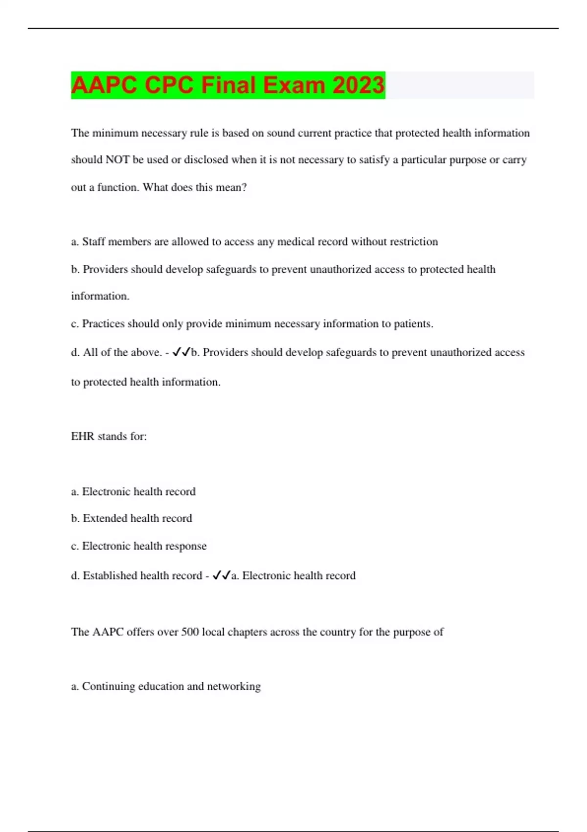 AAPC CPC Final Exam 2023 | Questions with 100% Correct Answers ...