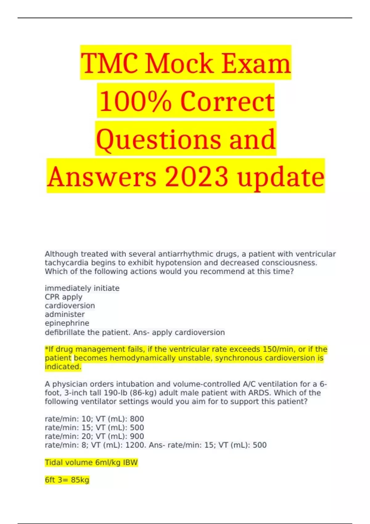 TMC Mock Exam 100% Correct Questions and Answers 2023 update - TMC Mock - Stuvia US
