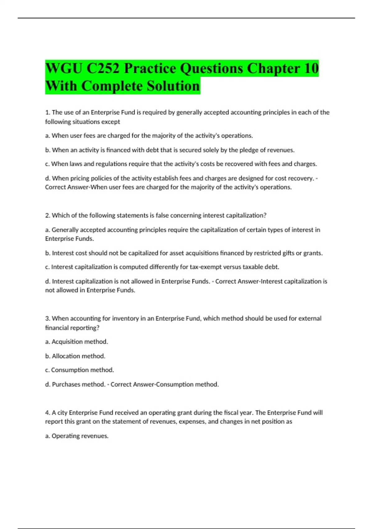 WGU C252 Practice Questions Chapter 10 With Complete Solution - WGU ...