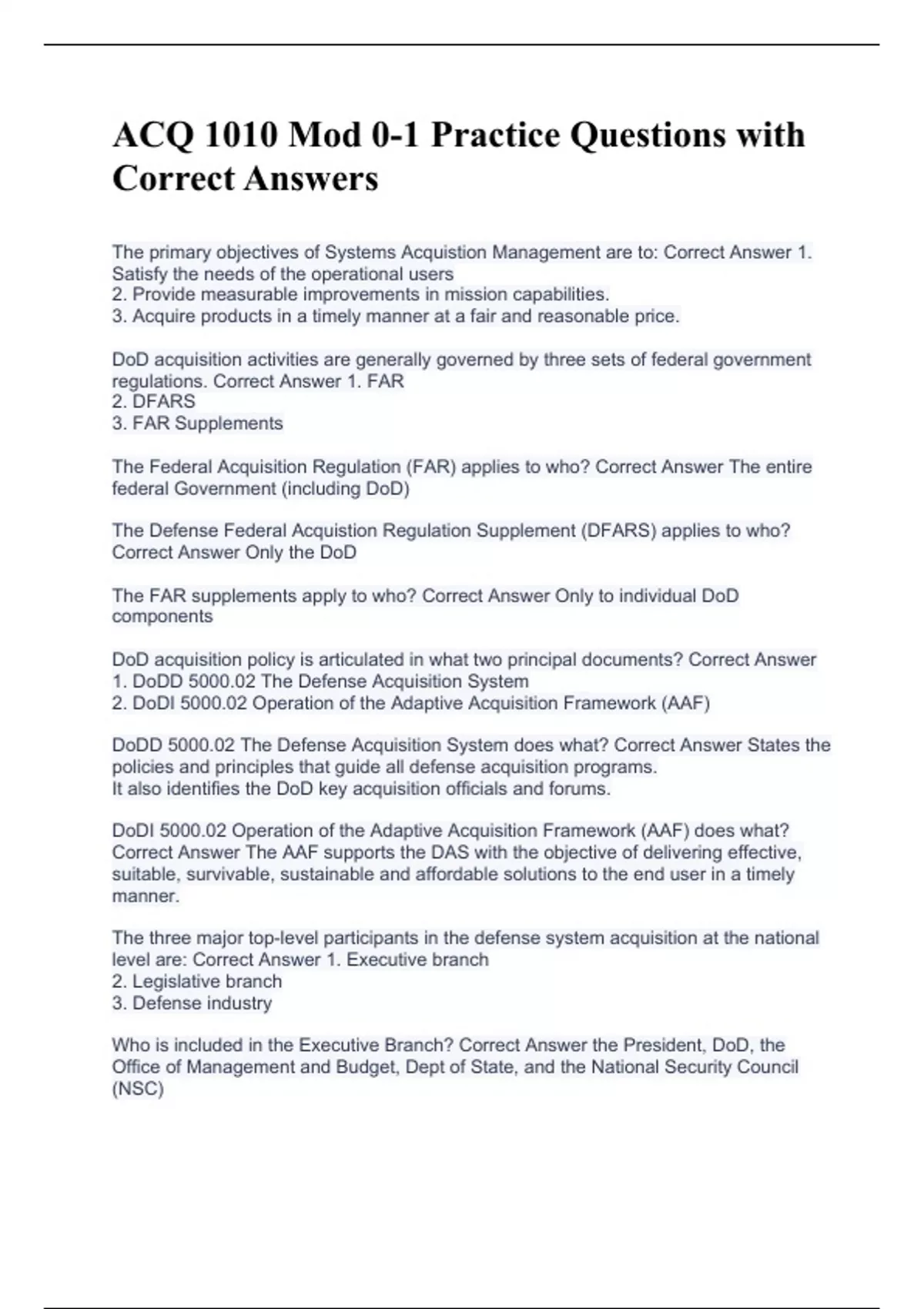 ACQ 1010 Mod 0-1 Practice Questions with Correct Answers - ACQ 1010 - Stuvia US