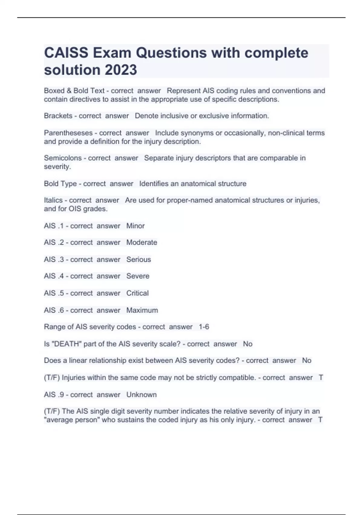 CAISS Exam Questions with complete solution 2023 - CAISS - Stuvia US