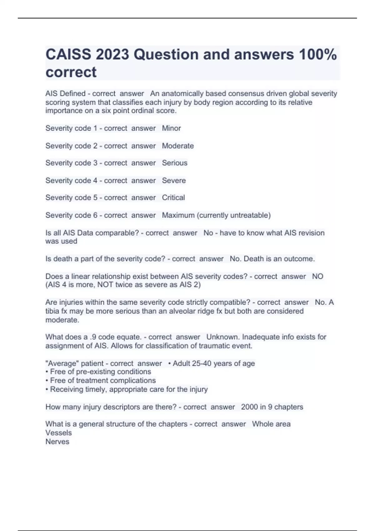 CAISS 2023 Question and answers 100% correct - CAISS 2023 - Stuvia US