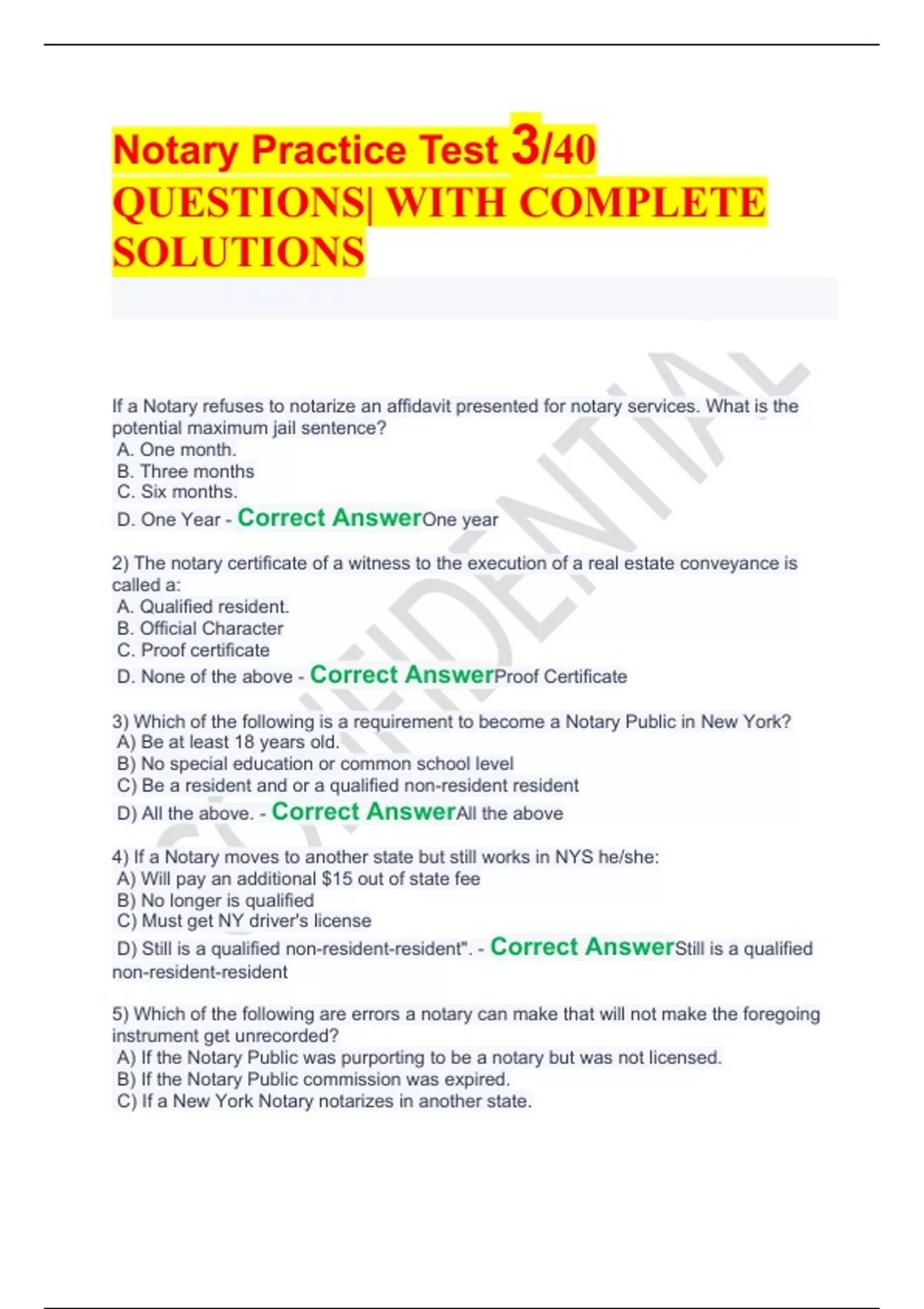 Notary Practice Test 3/40 QUESTIONS| WITH COMPLETE SOLUTIONS - Notary ...