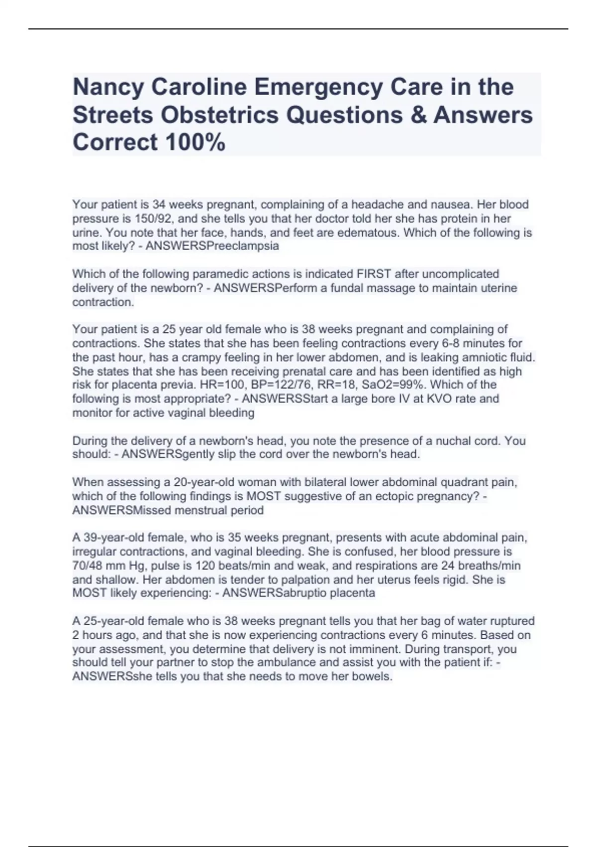 Nancy Caroline Emergency Care in the Streets Obstetrics Questions ...