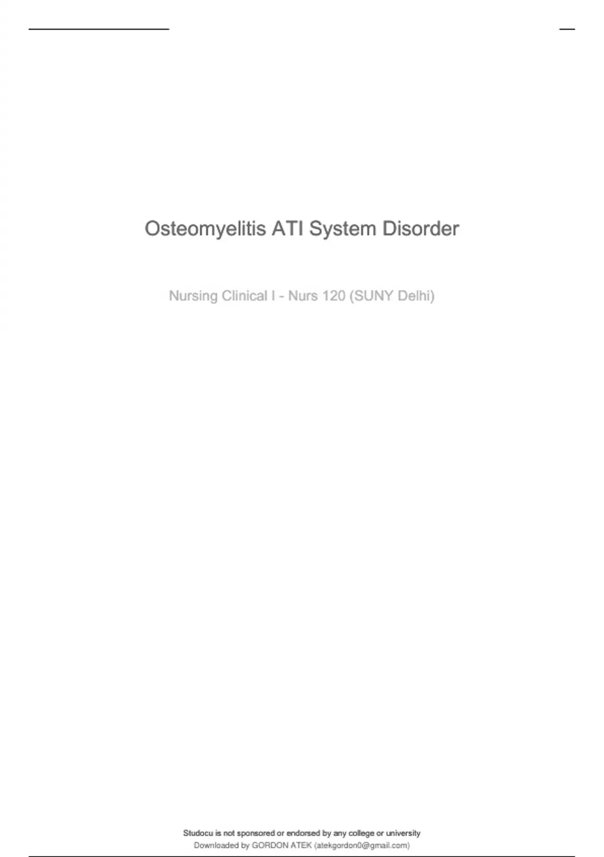 Osteomyelitis ATI System Disorder - Osteomyelitis ATI System Disorder ...