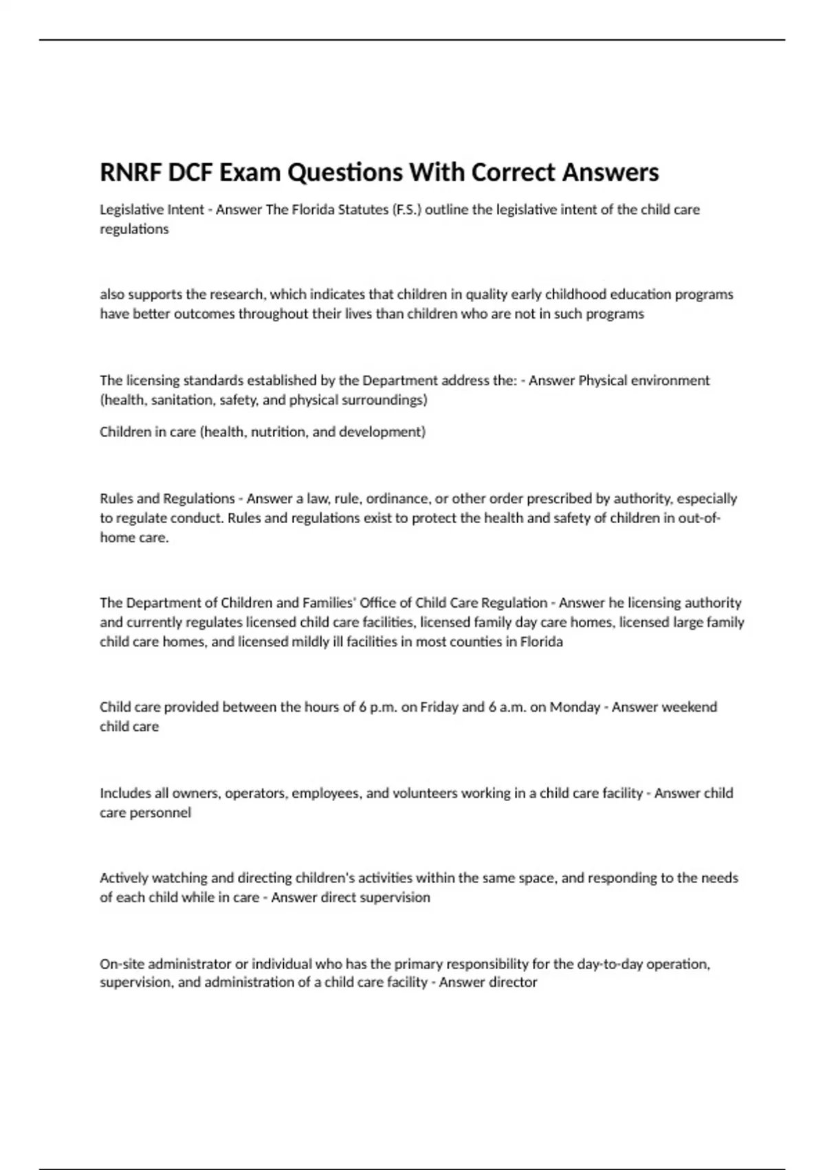 RNRF DCF Exam Questions With Correct Answers - RNRF - Stuvia US