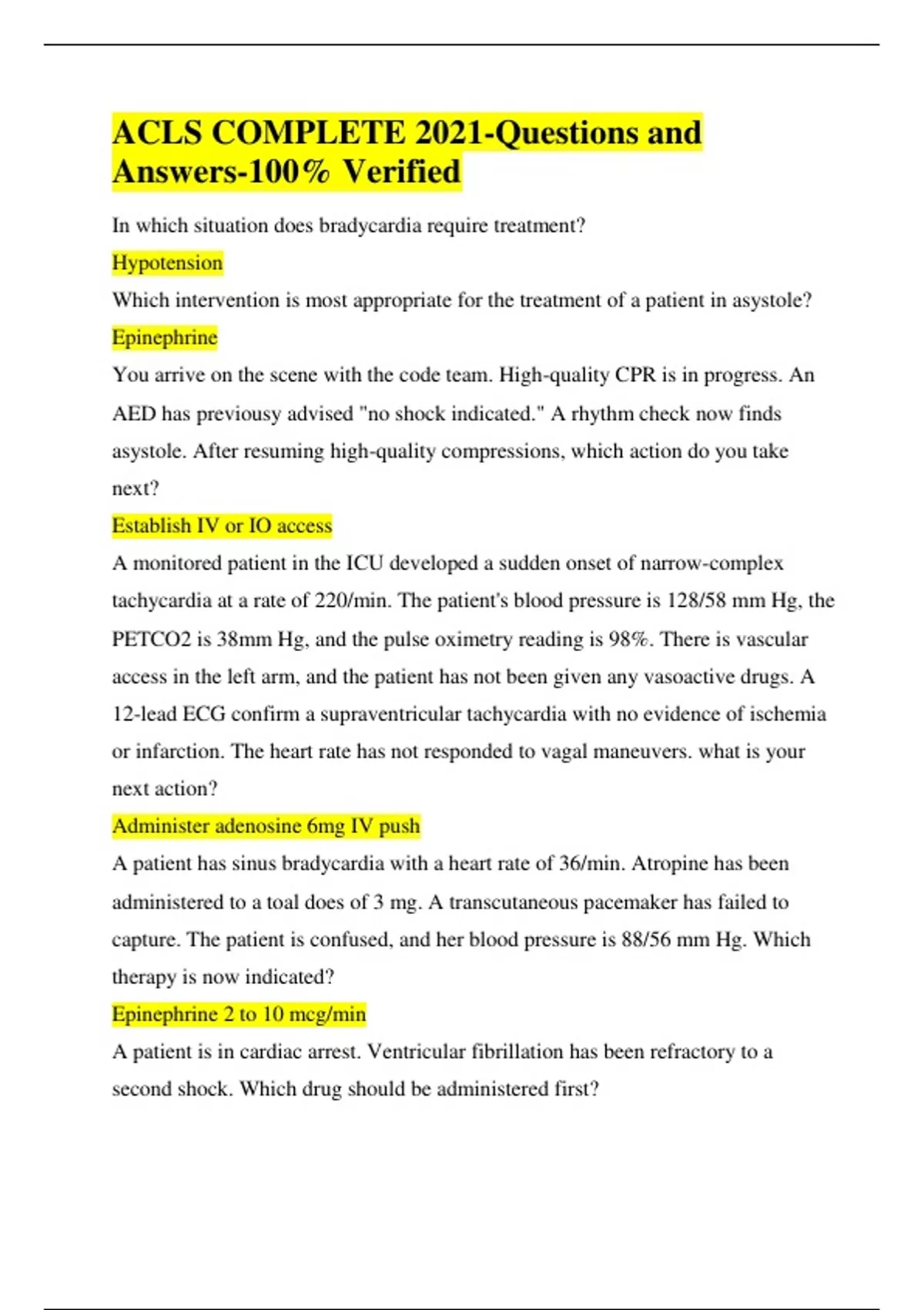 ACLS COMPLETE 2021-Questions and Answers-100% Correct - Acls - Stuvia US